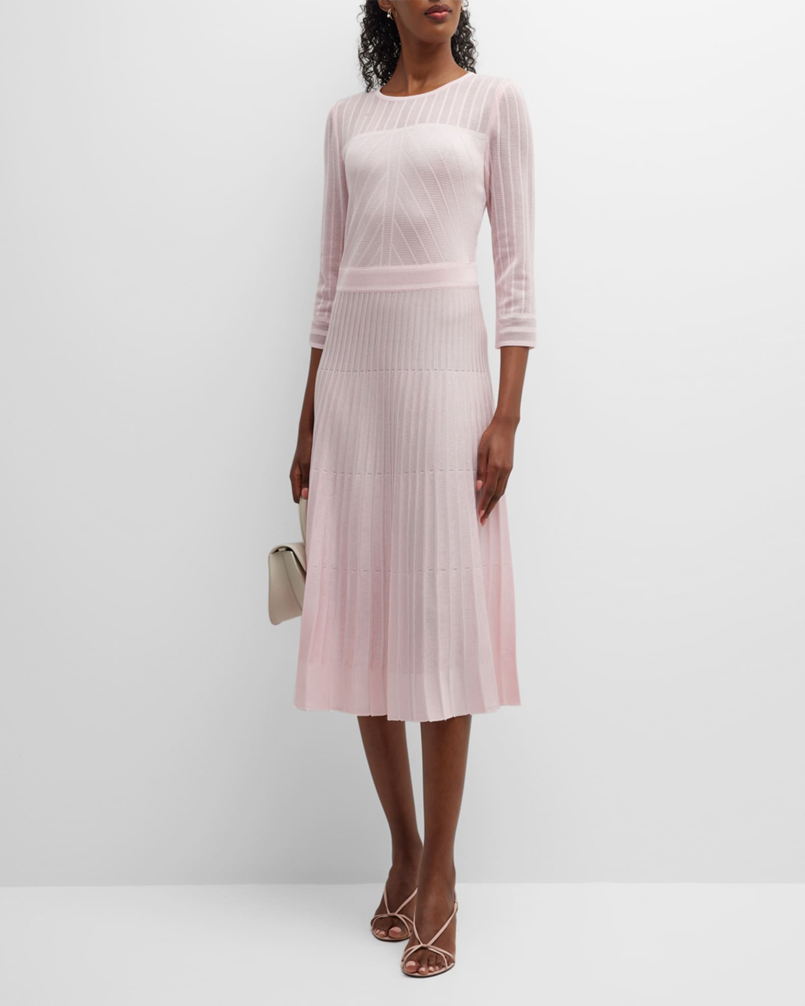 Misook Geometric Knit Pleated Midi Dress | Neiman Marcus