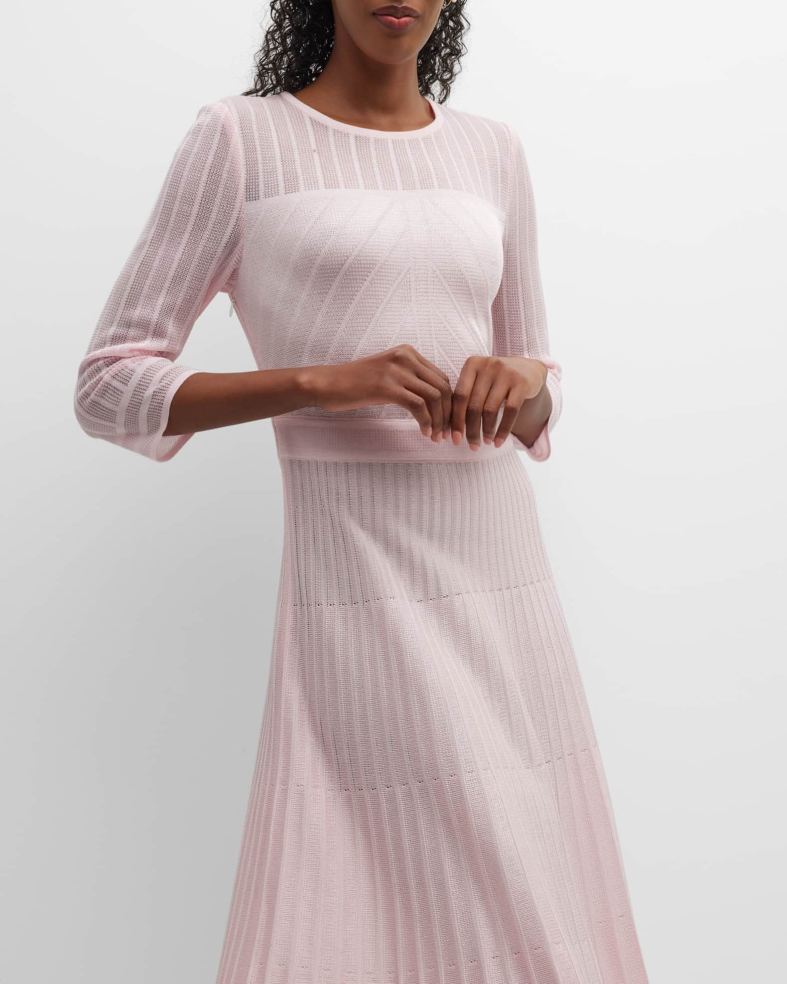 Misook Geometric Knit Pleated Midi Dress | Neiman Marcus
