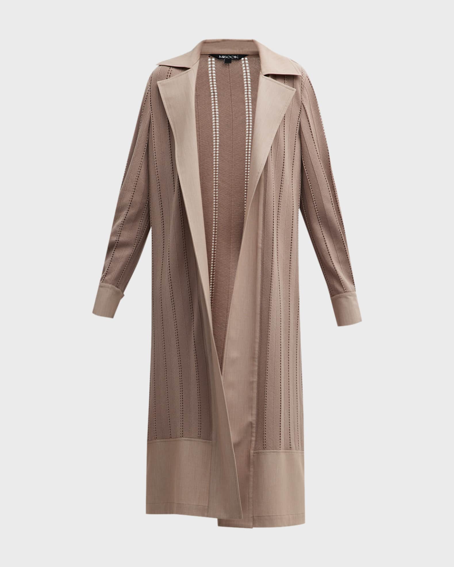 Misook Sheer Knit Duster with Twill Trim | Neiman Marcus