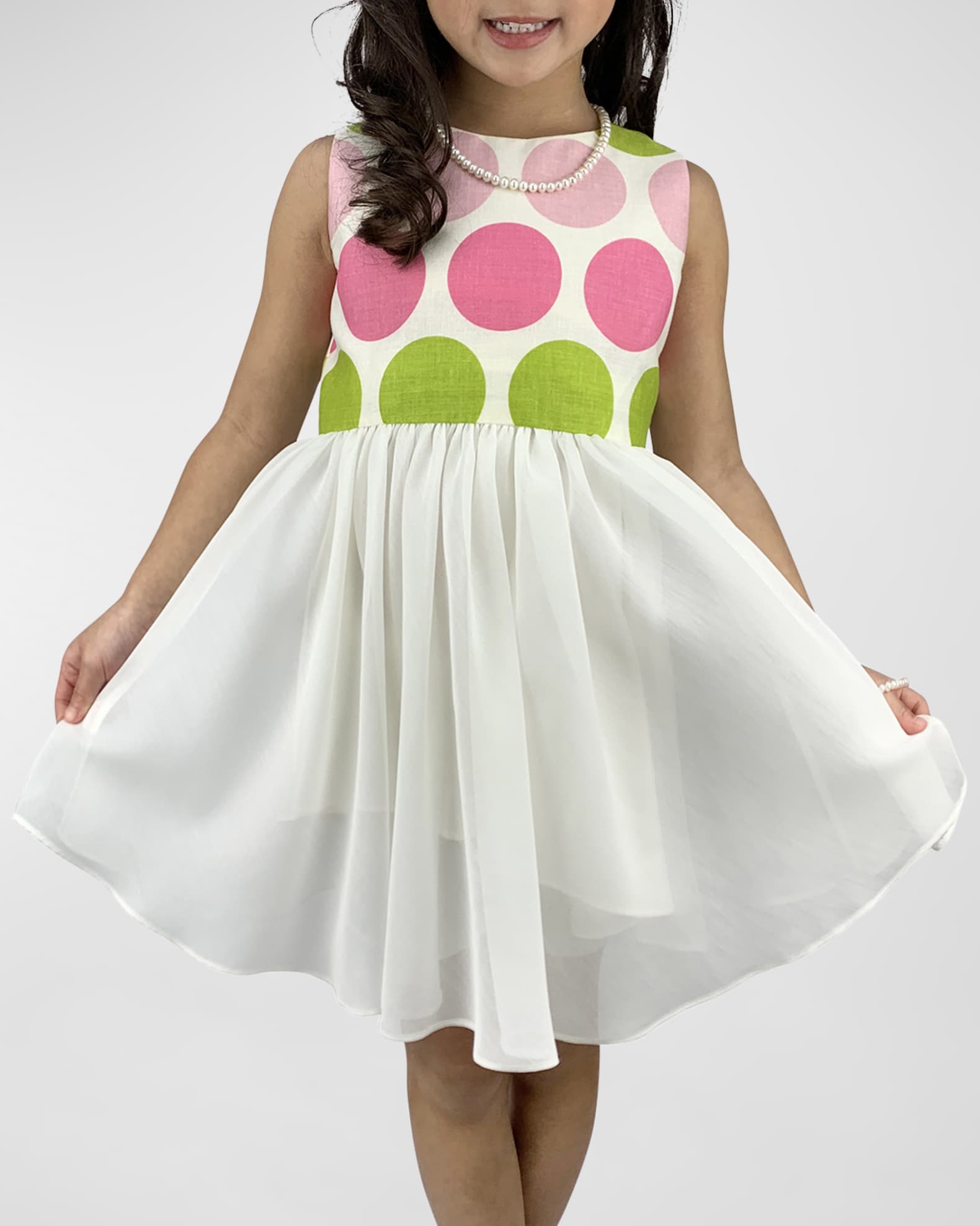 Helena Girl's Large Dot Dress, Size 7-14 | Neiman Marcus