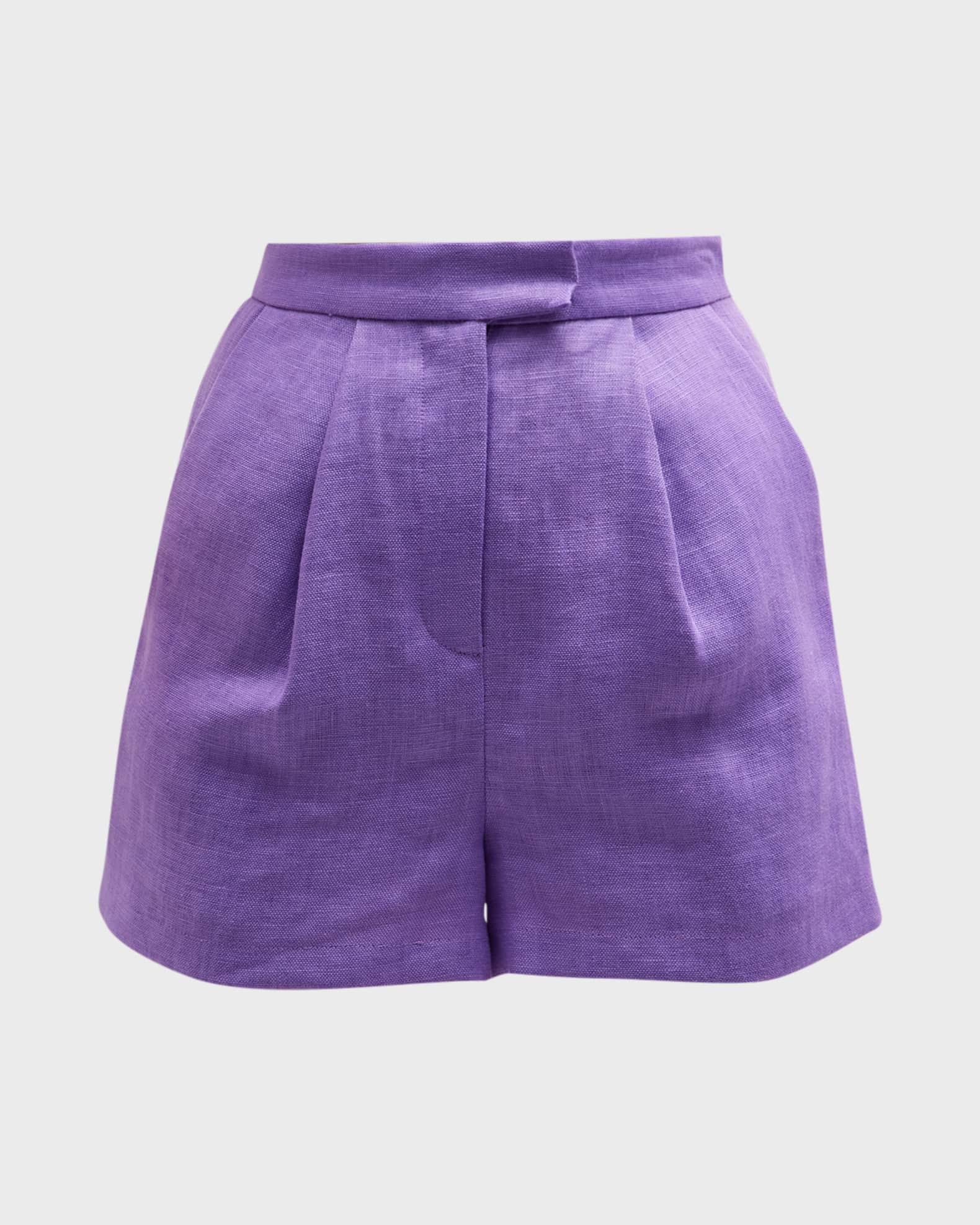 Ronny Kobo Gabi Pleated Wide-Leg Linen Shorts | Neiman Marcus