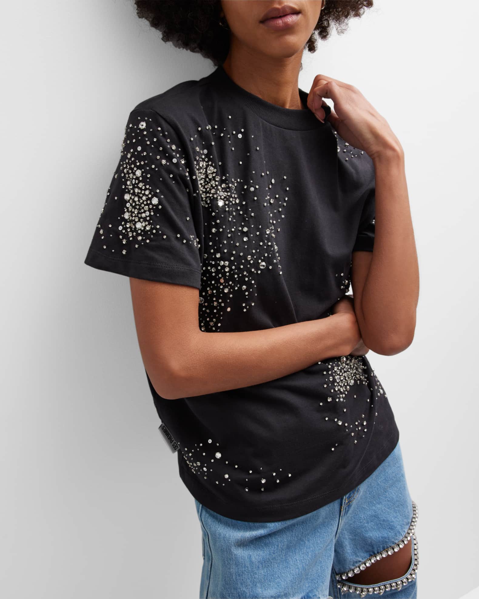 Des Phemmes Crewneck Splash Crystal T-Shirt | Neiman Marcus