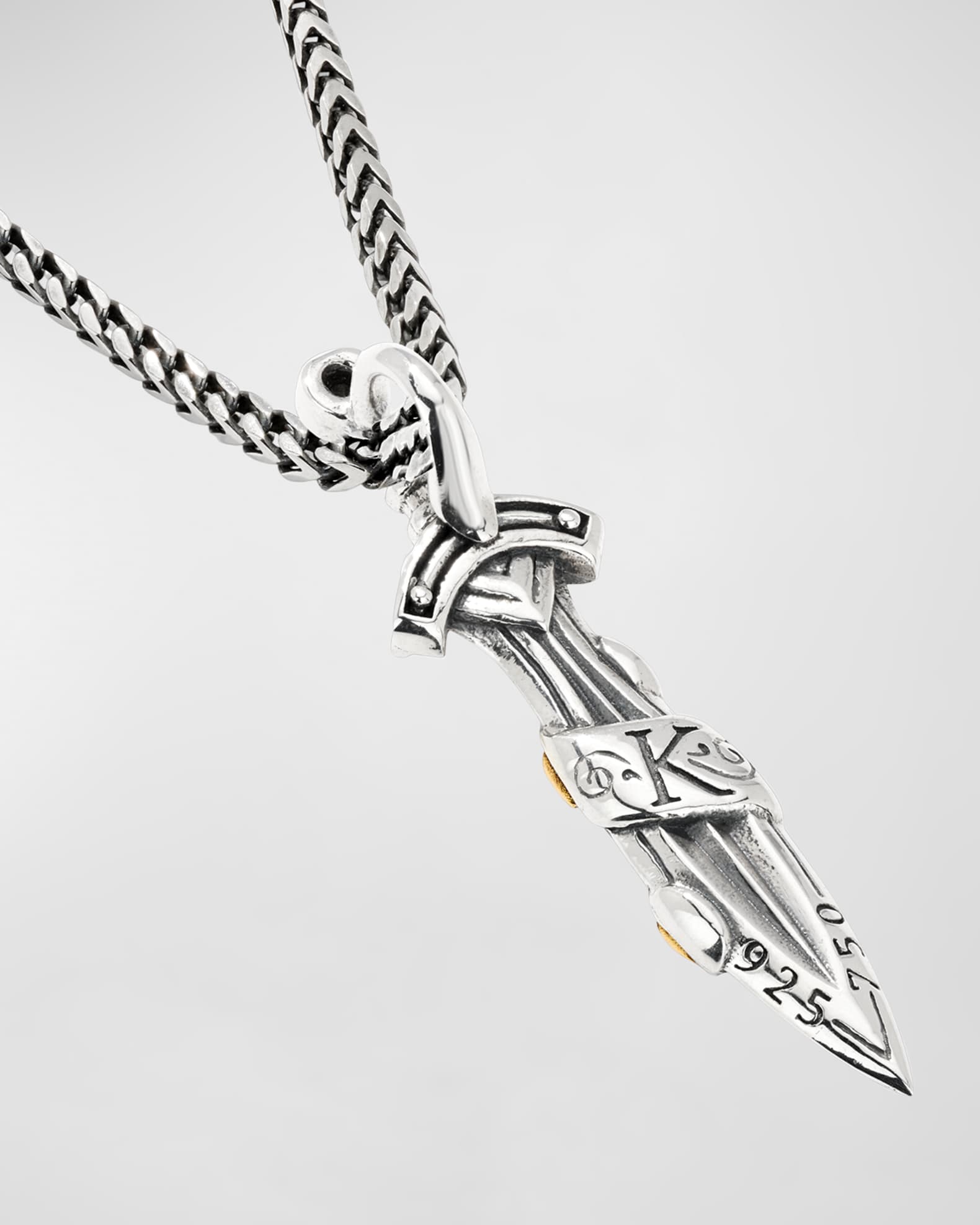 Konstantino Men's Silver & Gold Dagger Pendant with Black Spinel ...
