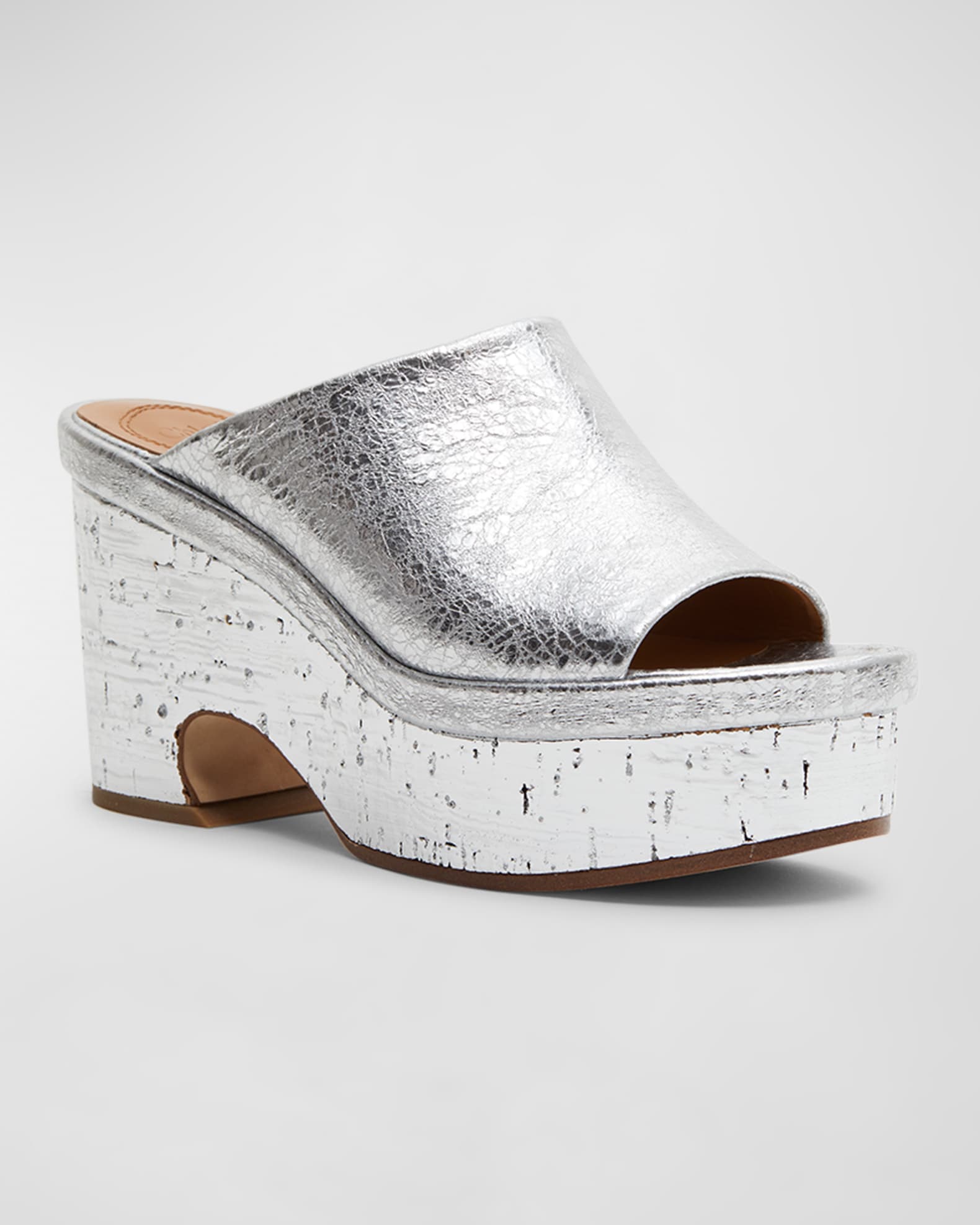 Chloe Oli Metallic Slide Platform Sandals | Neiman Marcus