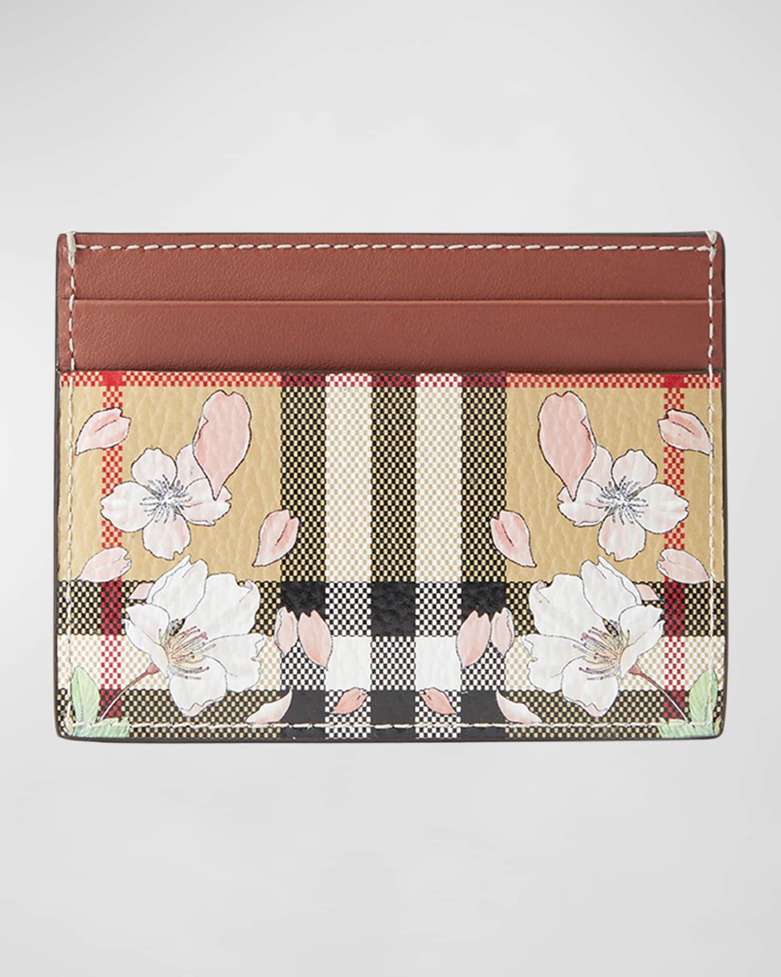 Burberry Sandon Vintage Check & Cherry Blossoms Card Case | Neiman Marcus