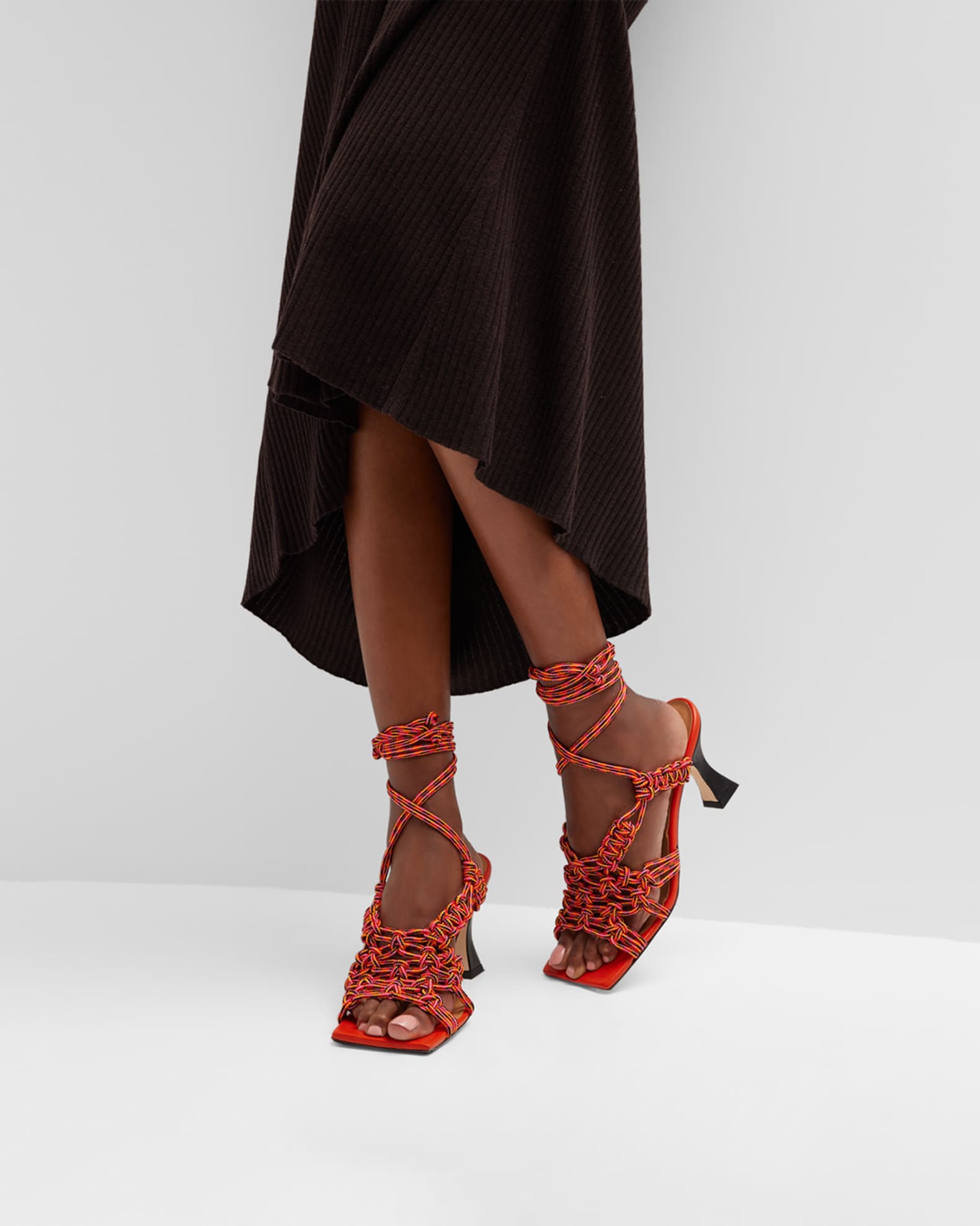 Miista Stephanie Braided Rope Ankle-Tie Sandals | Neiman Marcus