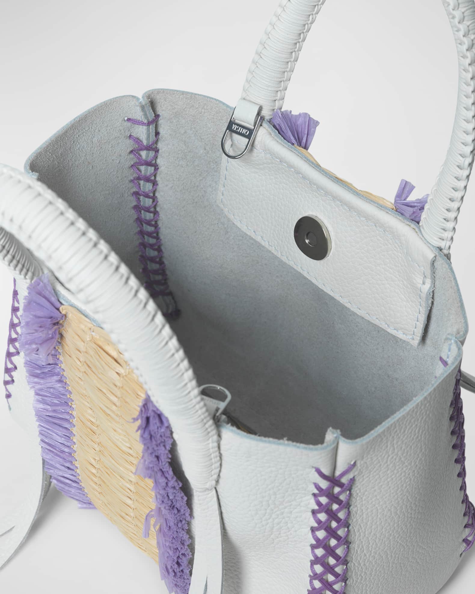 Callista Micro Leather & Raffia Tote Bag | Neiman Marcus
