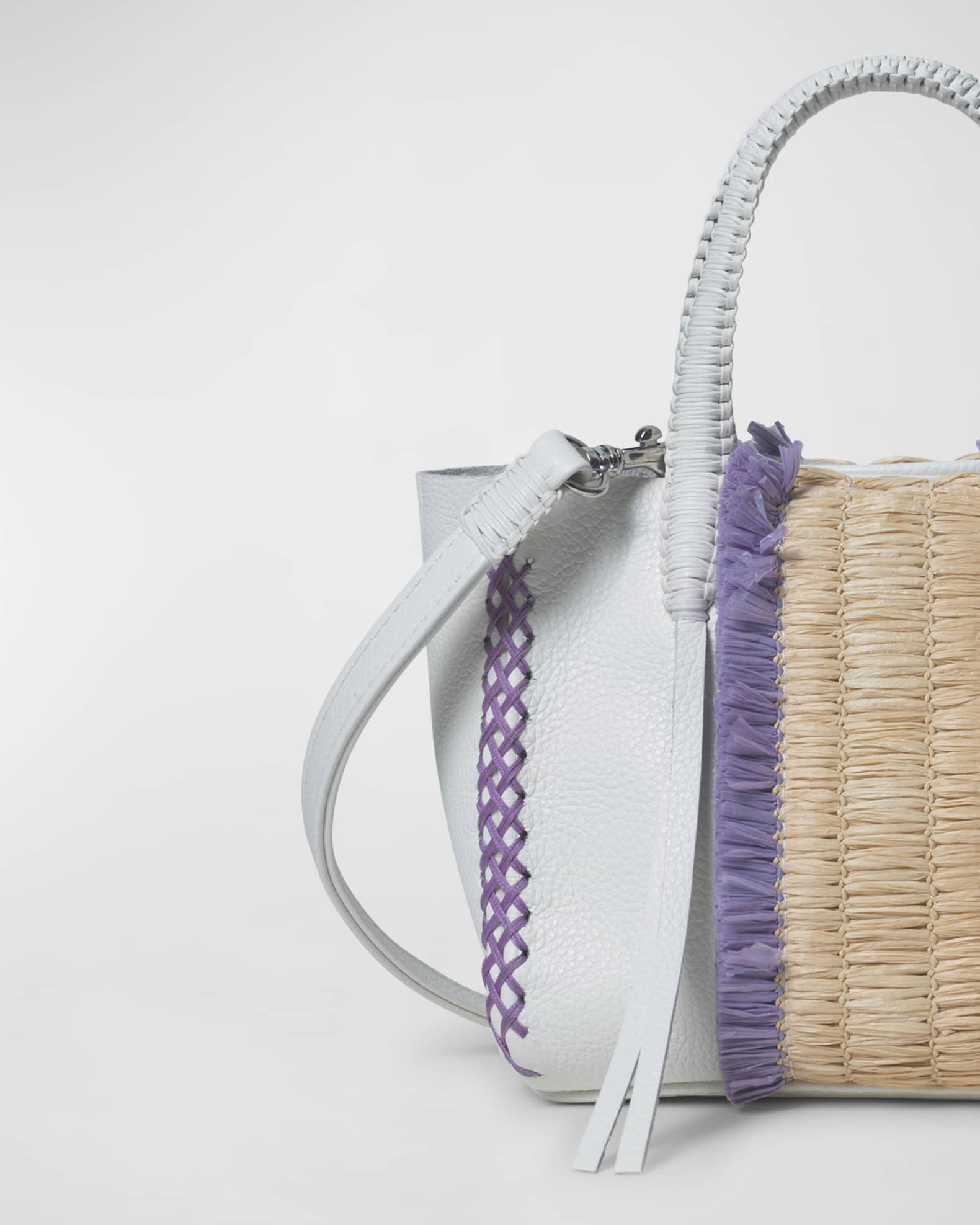 Callista Micro Leather & Raffia Tote Bag | Neiman Marcus