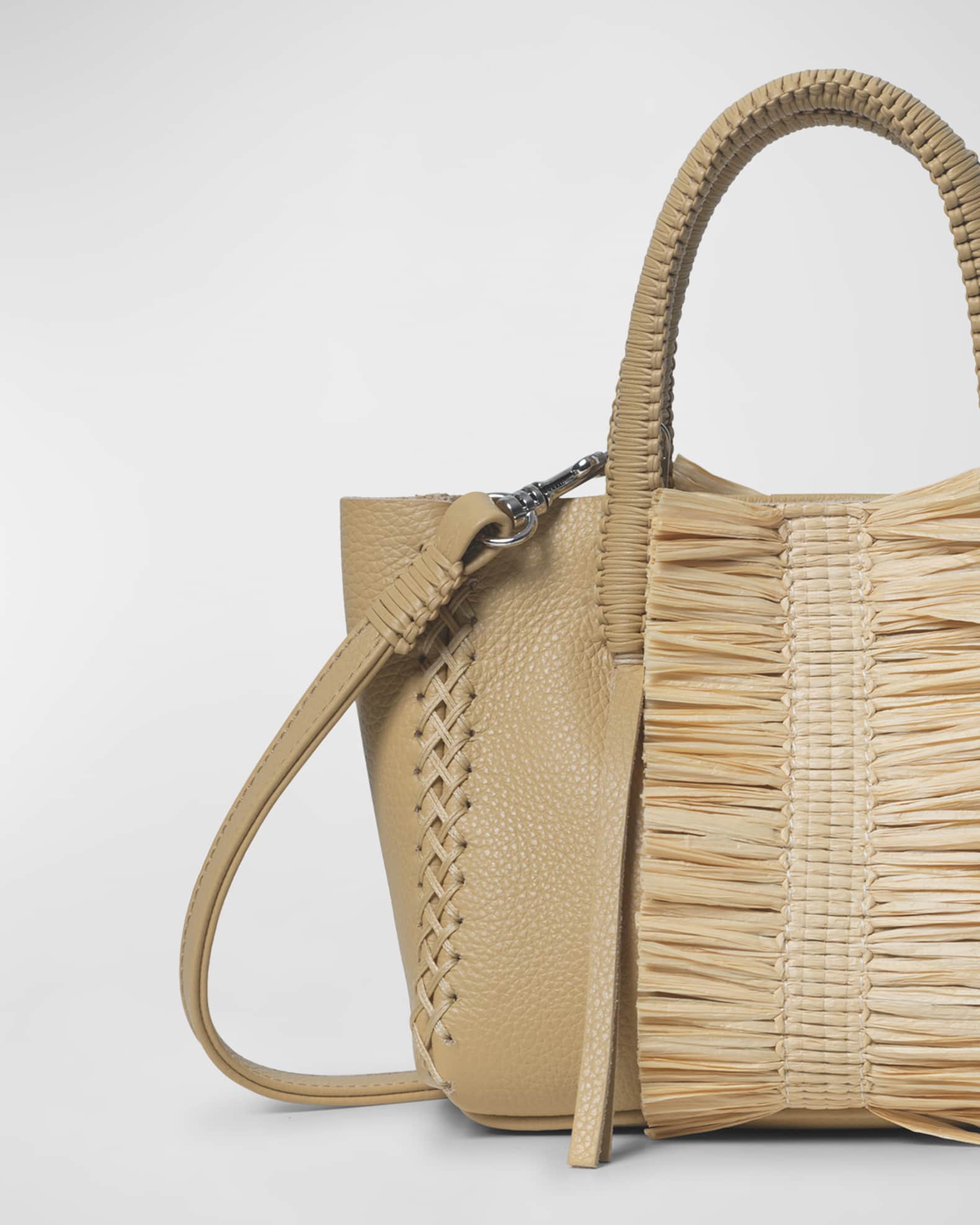 Callista Micro Leather & Raffia Tote Bag | Neiman Marcus