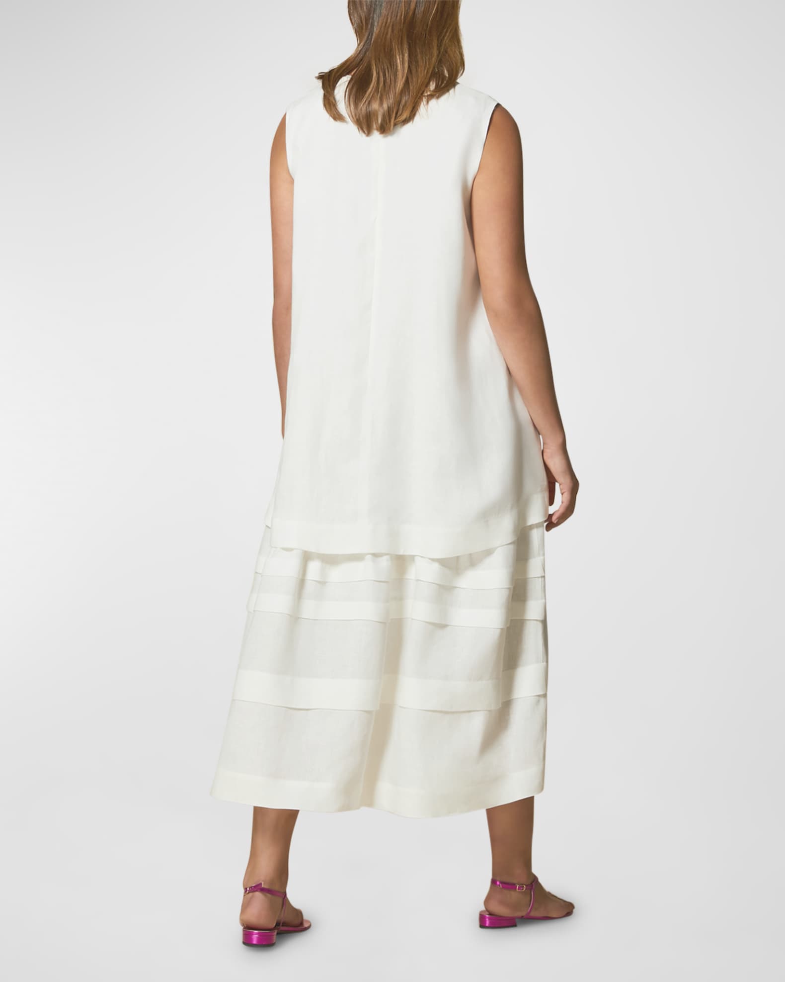 Marina Rinaldi Plus Size Distanza Layered Linen Midi Dress | Neiman Marcus