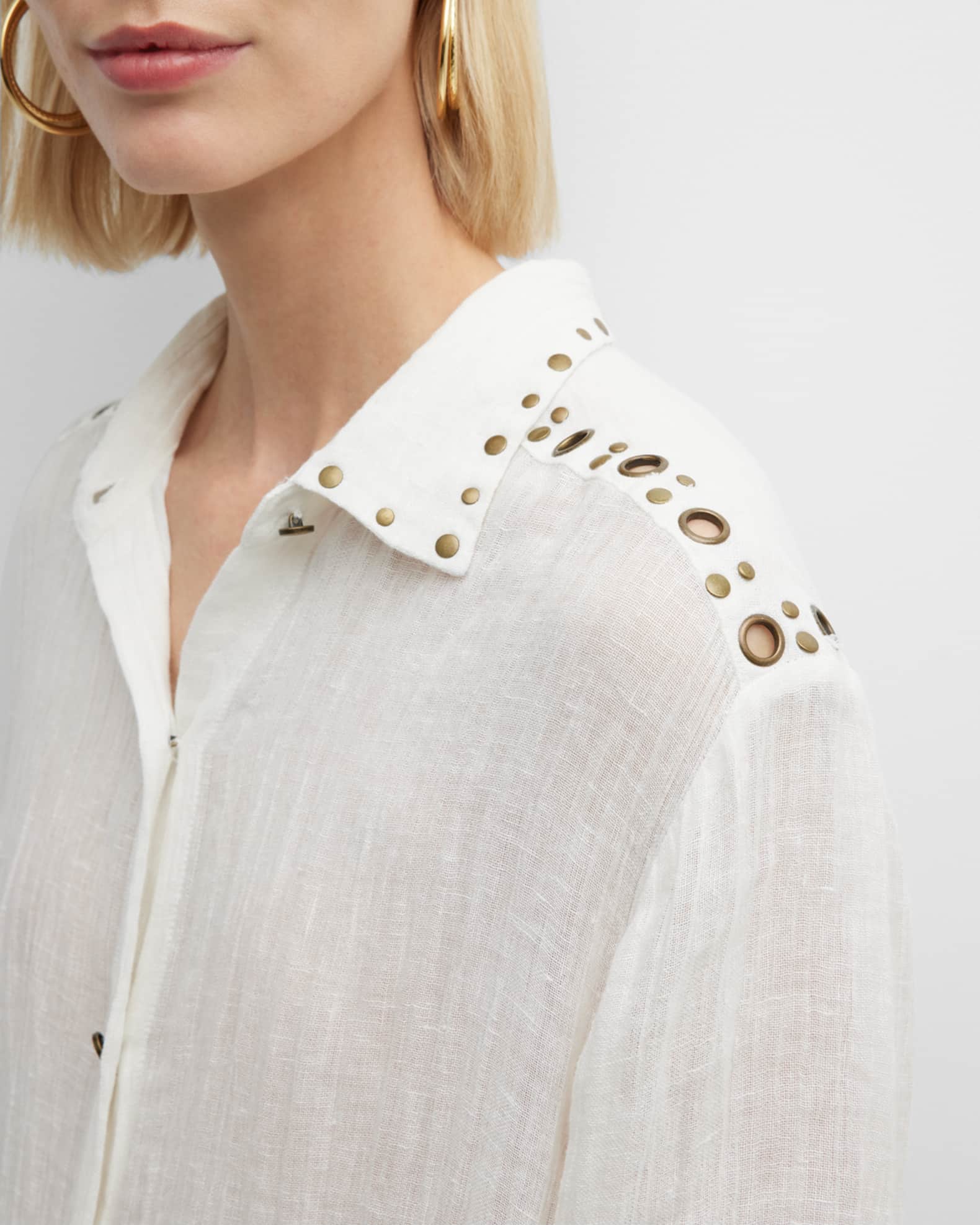 Mes Demoiselles Gil Stud-Embellished Linen Midi Shirtdress | Neiman Marcus