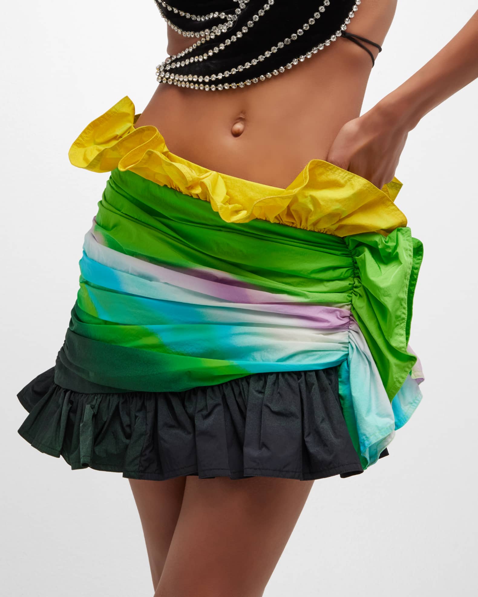 AREA Ombre Nylon Ruffle Mini Skirt | Neiman Marcus