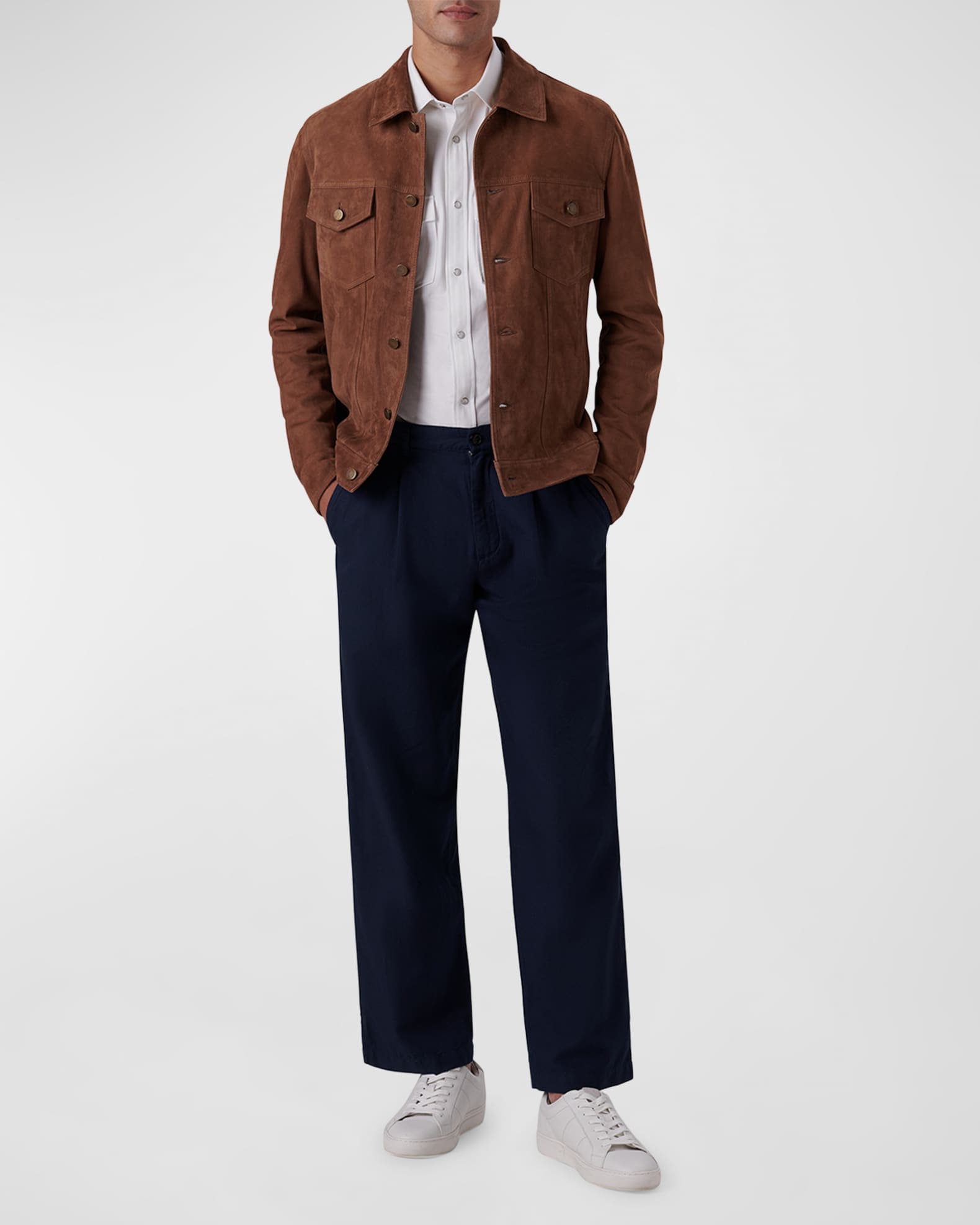 Bugatchi Men's Full-Button Suede Jacket | Neiman Marcus