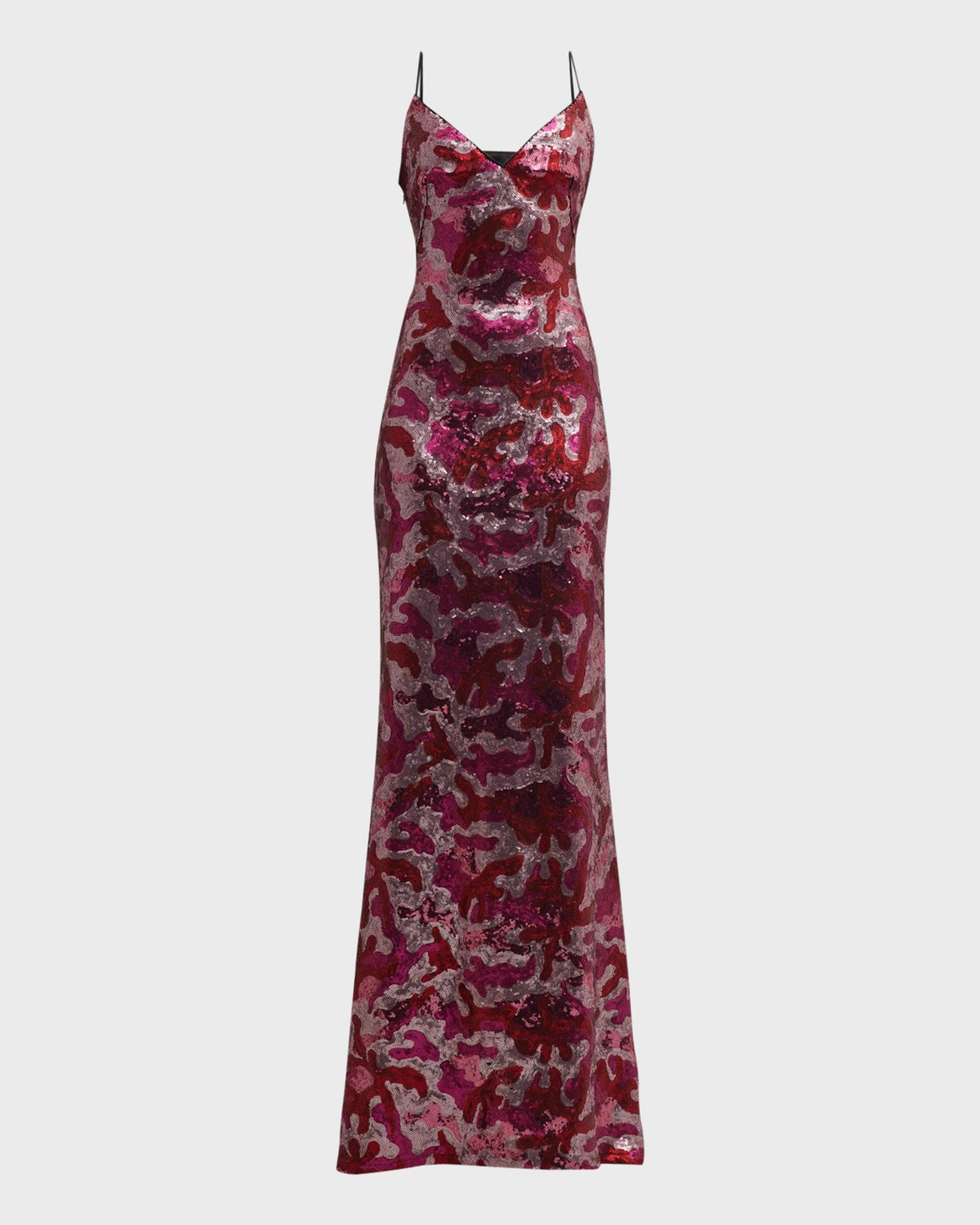 SHO Sleeveless Sequin Camo A-Line Gown | Neiman Marcus