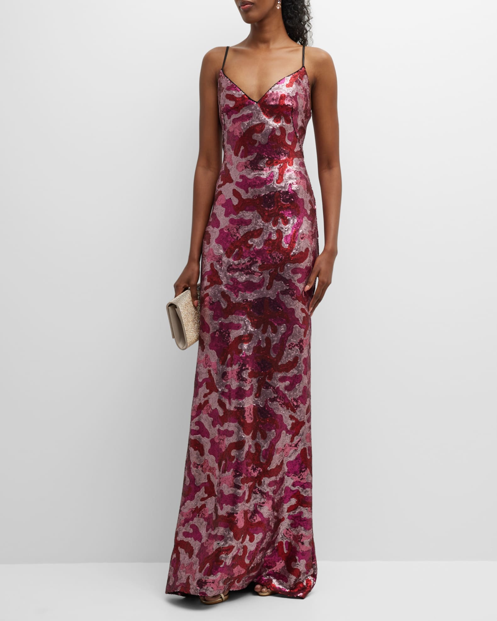 SHO Sleeveless Sequin Camo A-Line Gown | Neiman Marcus