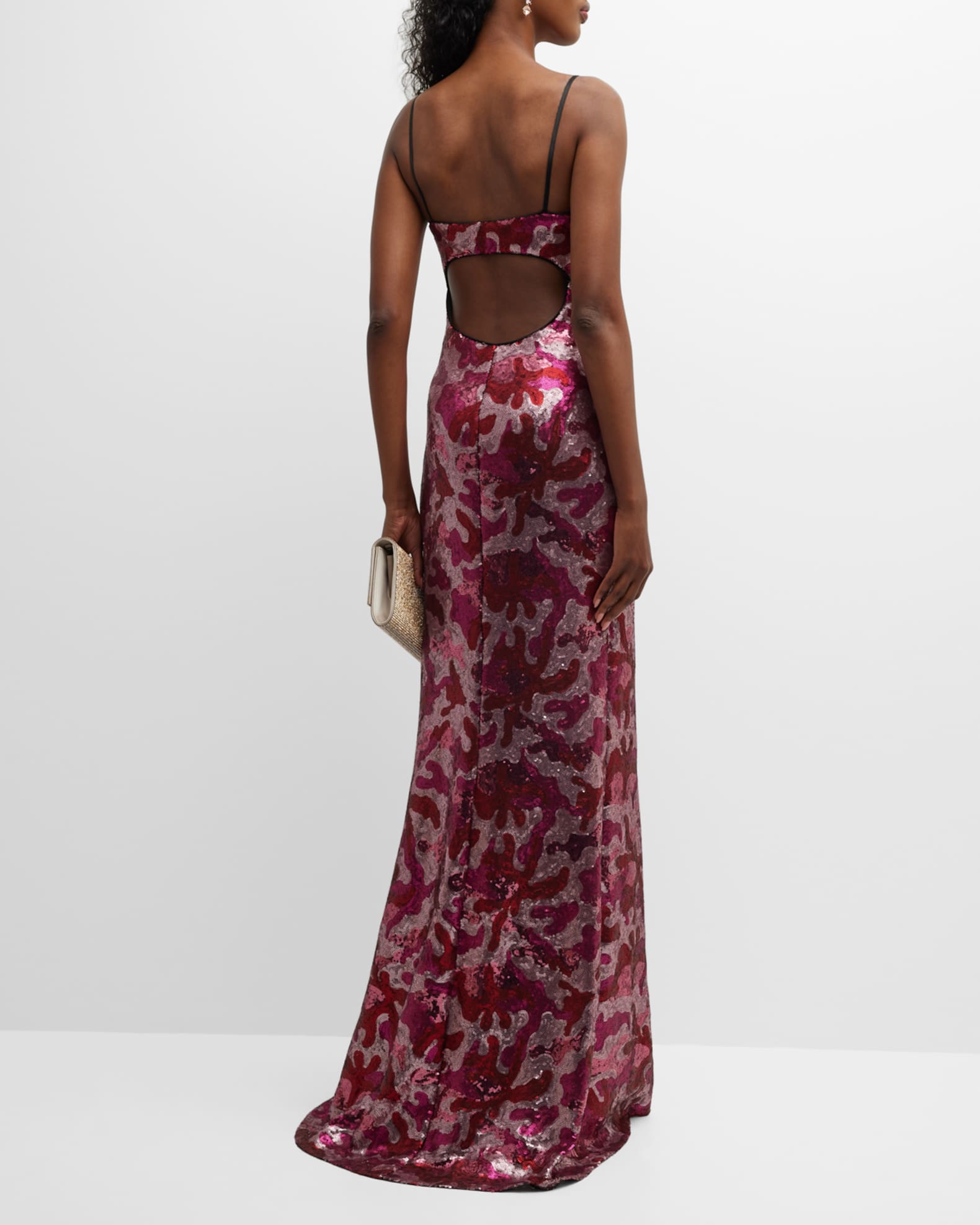 SHO Sleeveless Sequin Camo A-Line Gown | Neiman Marcus