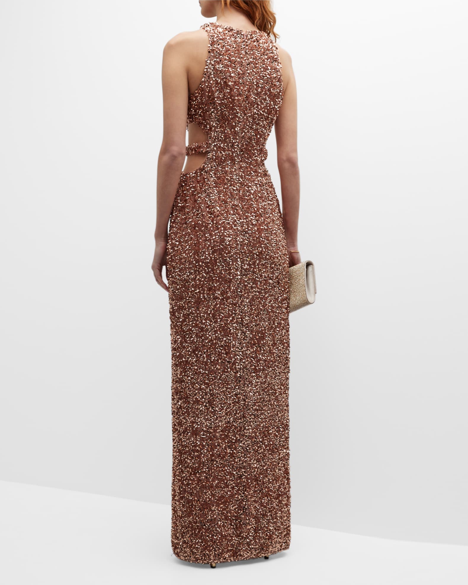 Liv Foster Cutout Sequin Halter Gown | Neiman Marcus