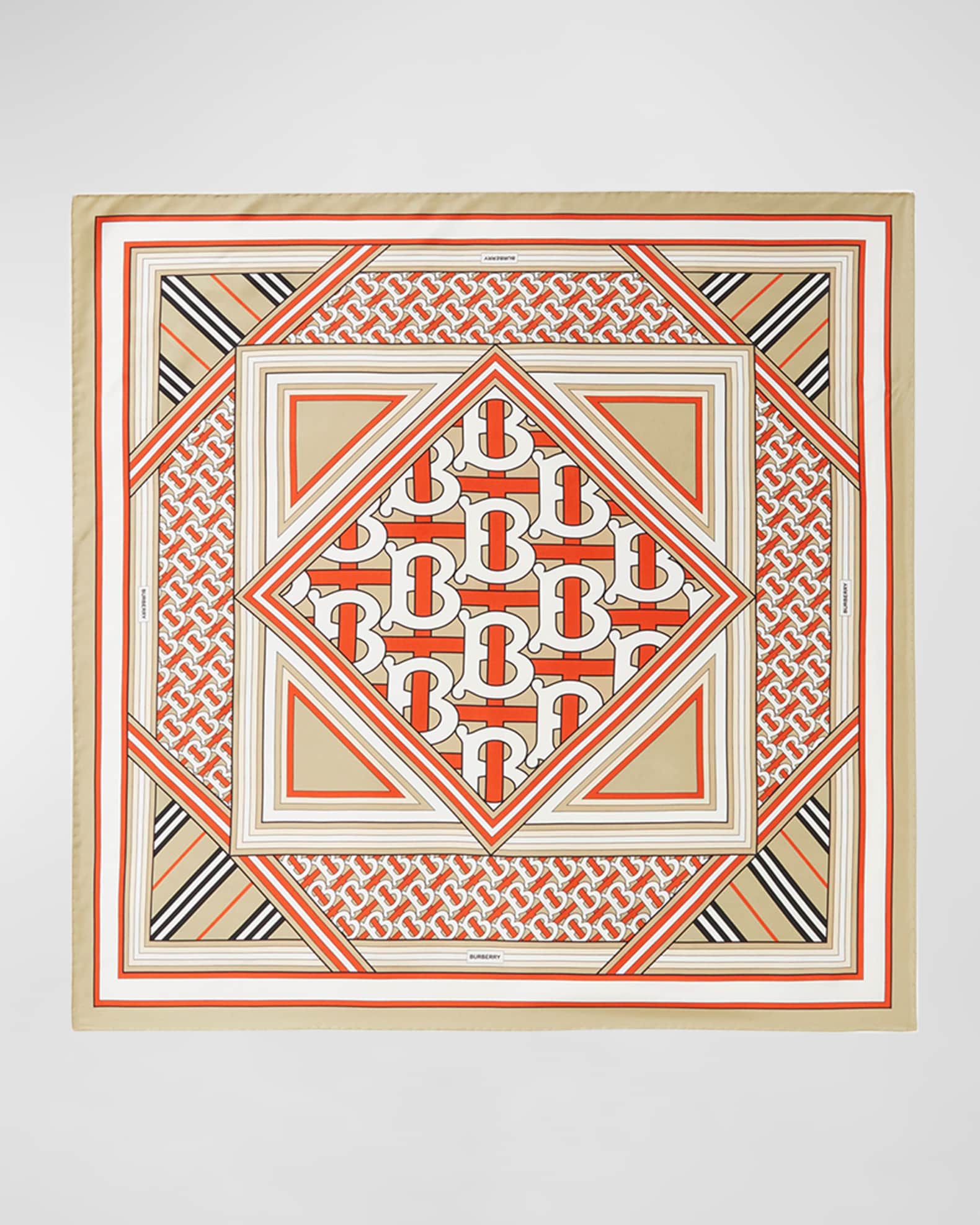 Burberry TB Monogram Striped Silk Skinny Scarf | Neiman Marcus