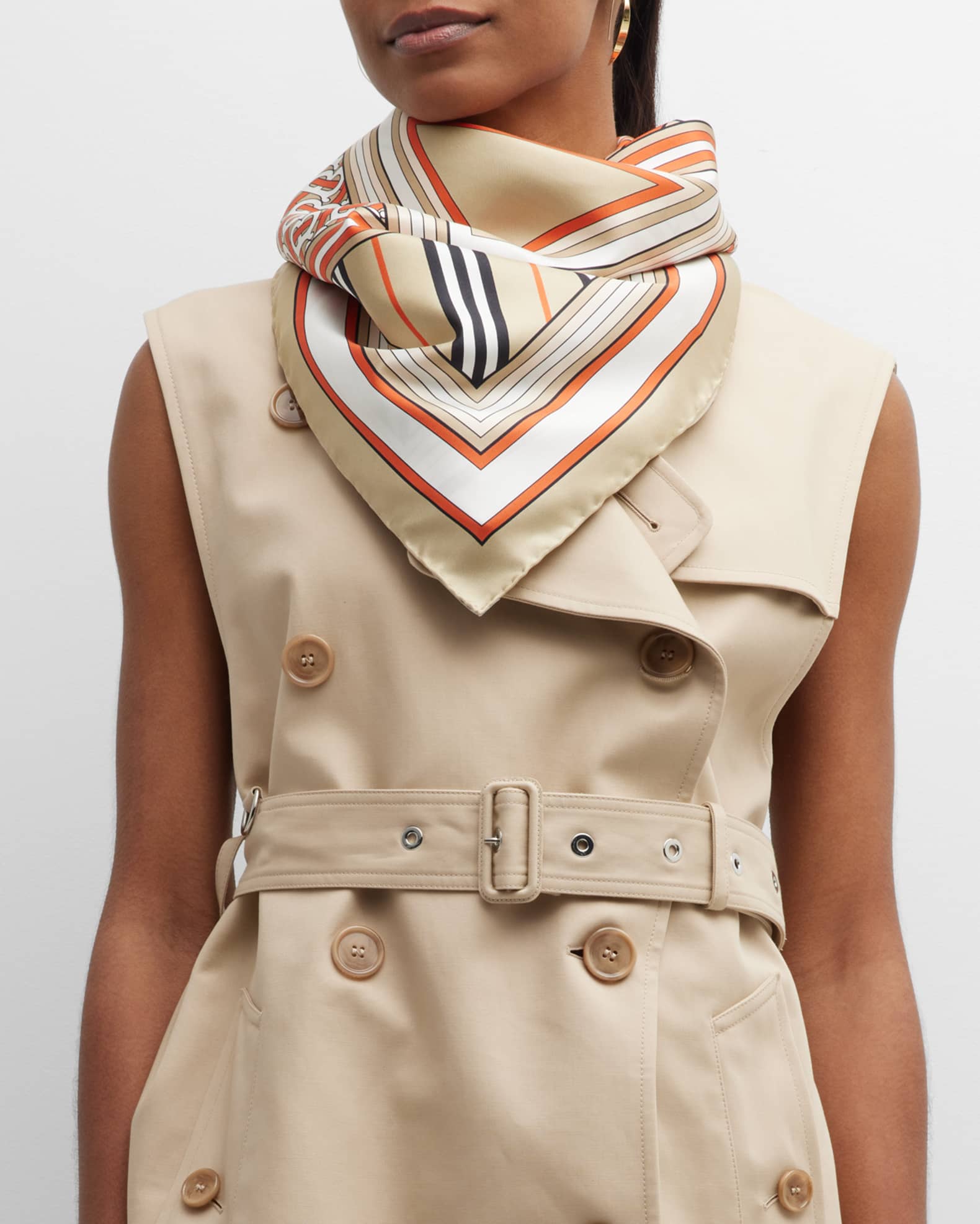 Burberry TB Monogram Striped Silk Skinny Scarf | Neiman Marcus