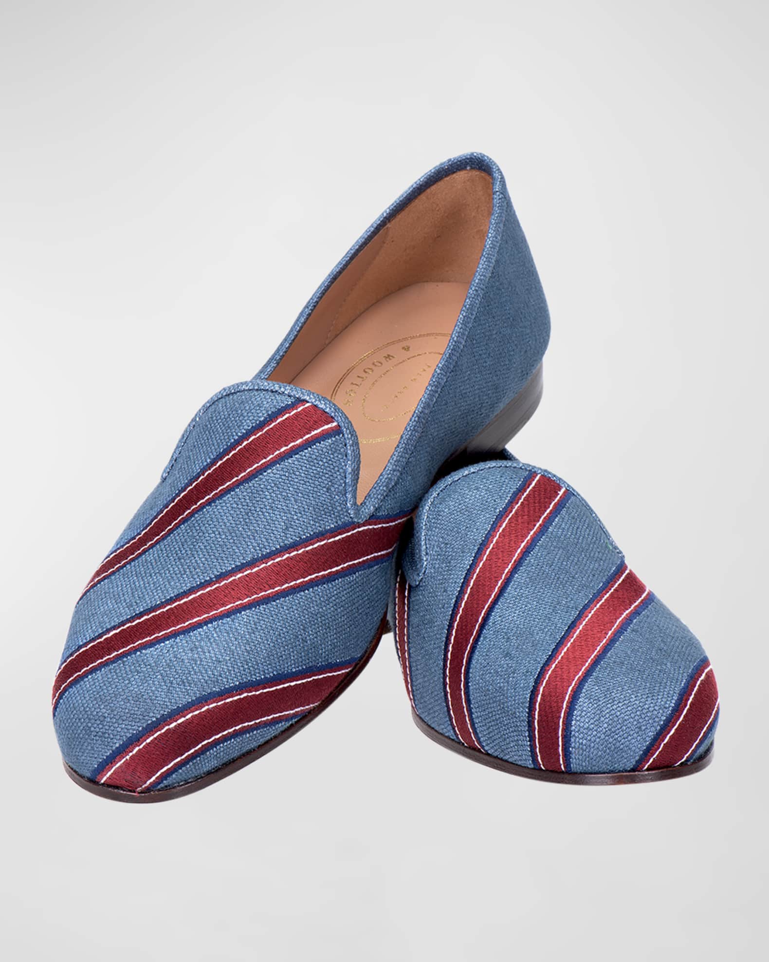 Stubbs and Wootton Men's Diagonal Ribbon Linen Smoking Slippers ...