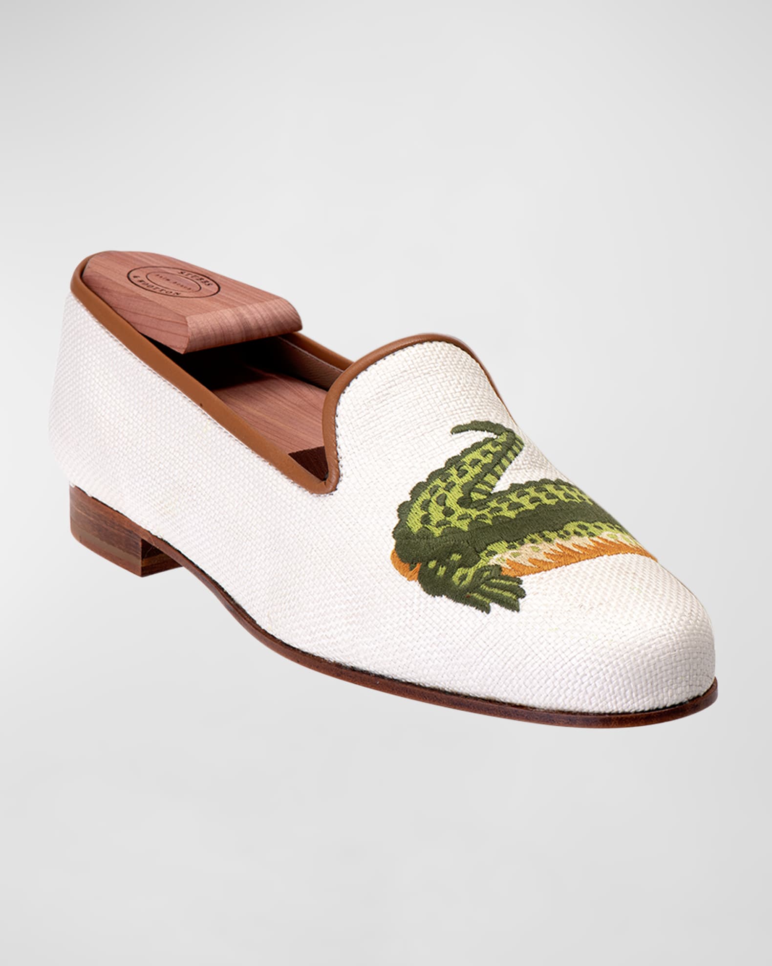 Stubbs and Wootton Men's Embroidered Alligator Raffia Loafers | Neiman ...