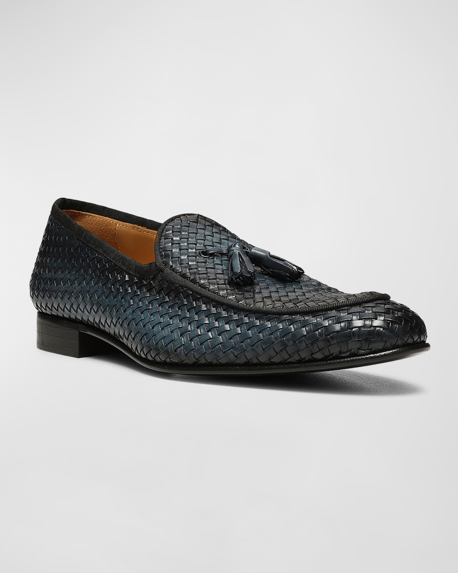 Donald Pliner Men's Spirro Woven Leather Tassel Loafers | Neiman Marcus