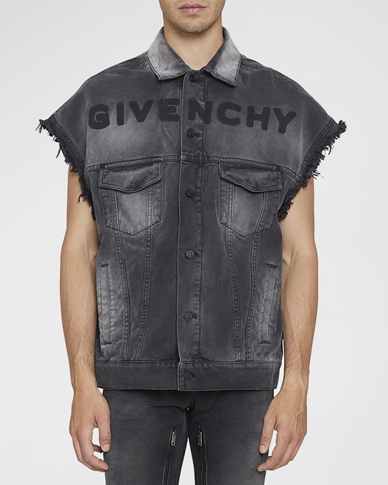 Givenchy Men's Logo Denim Vest | Neiman Marcus