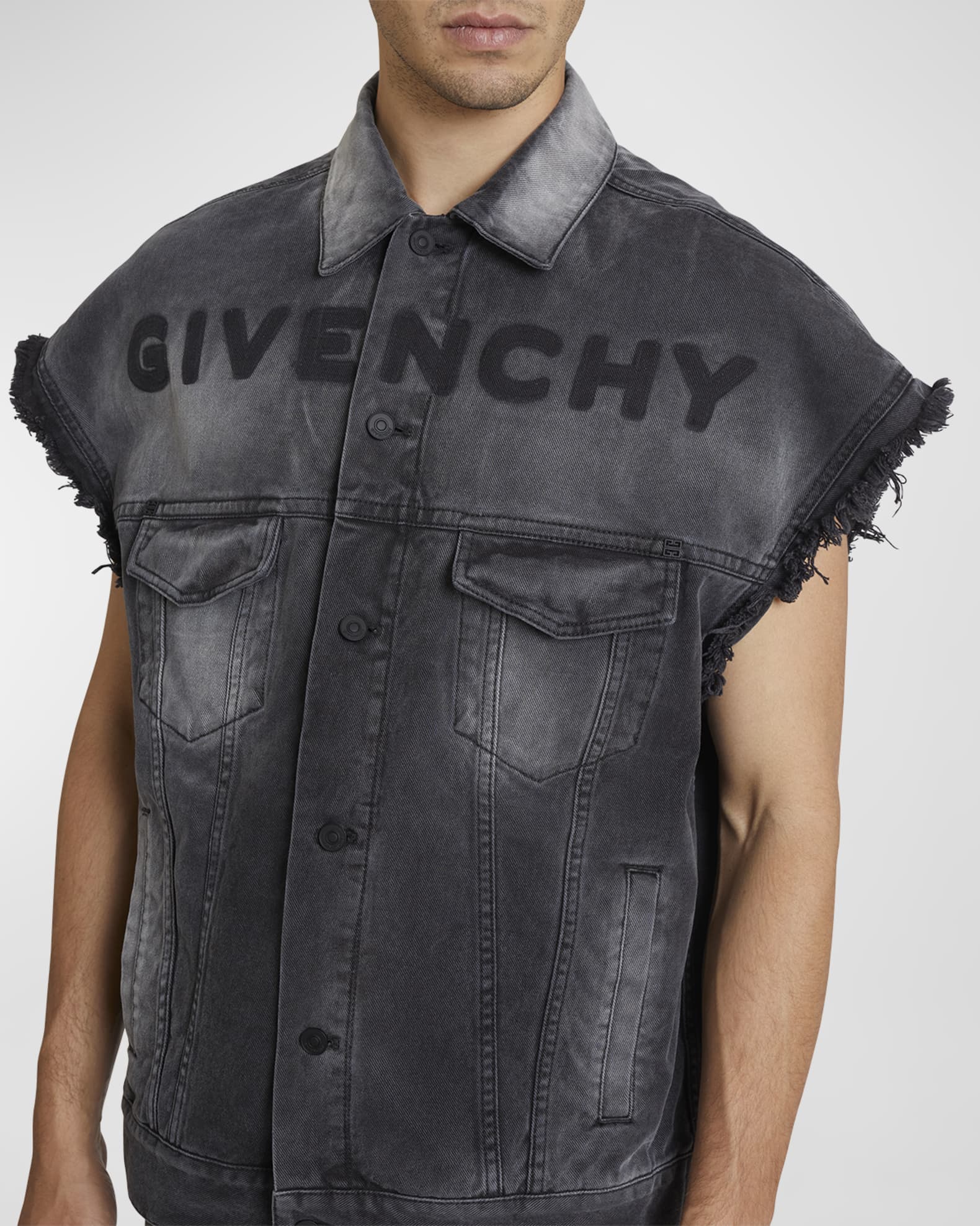 Givenchy Men's Logo Denim Vest | Neiman Marcus