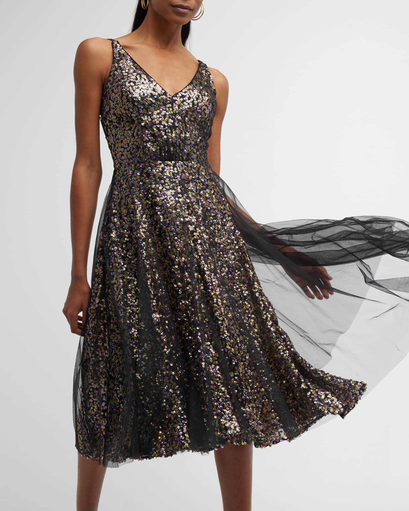 Dress the Population Black Label Courtney Sequin Fit-&-Flare Midi Dress ...