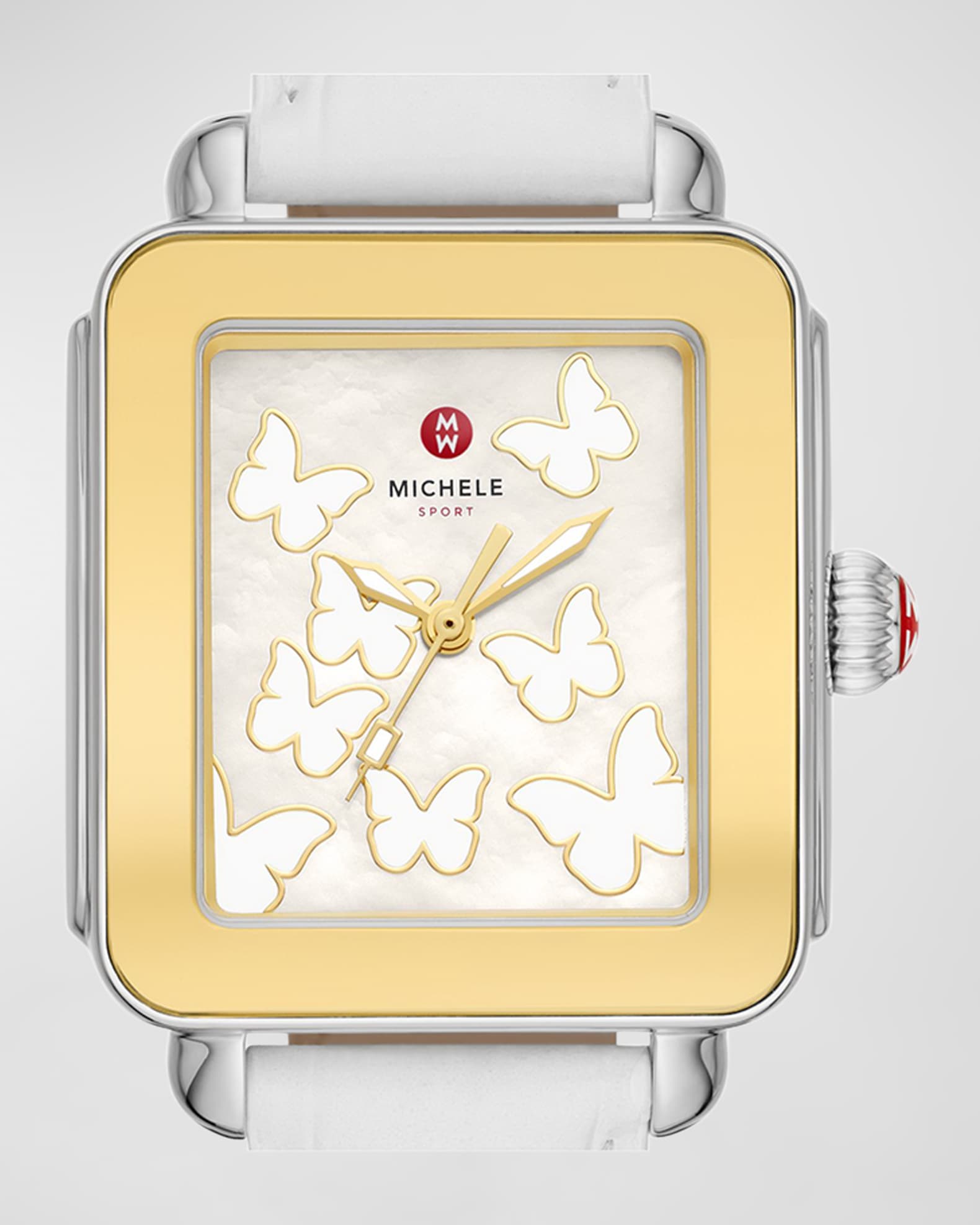 MICHELE 34mm Deco Sport Butterfly Two-Tone Watch with Leather Strap ...