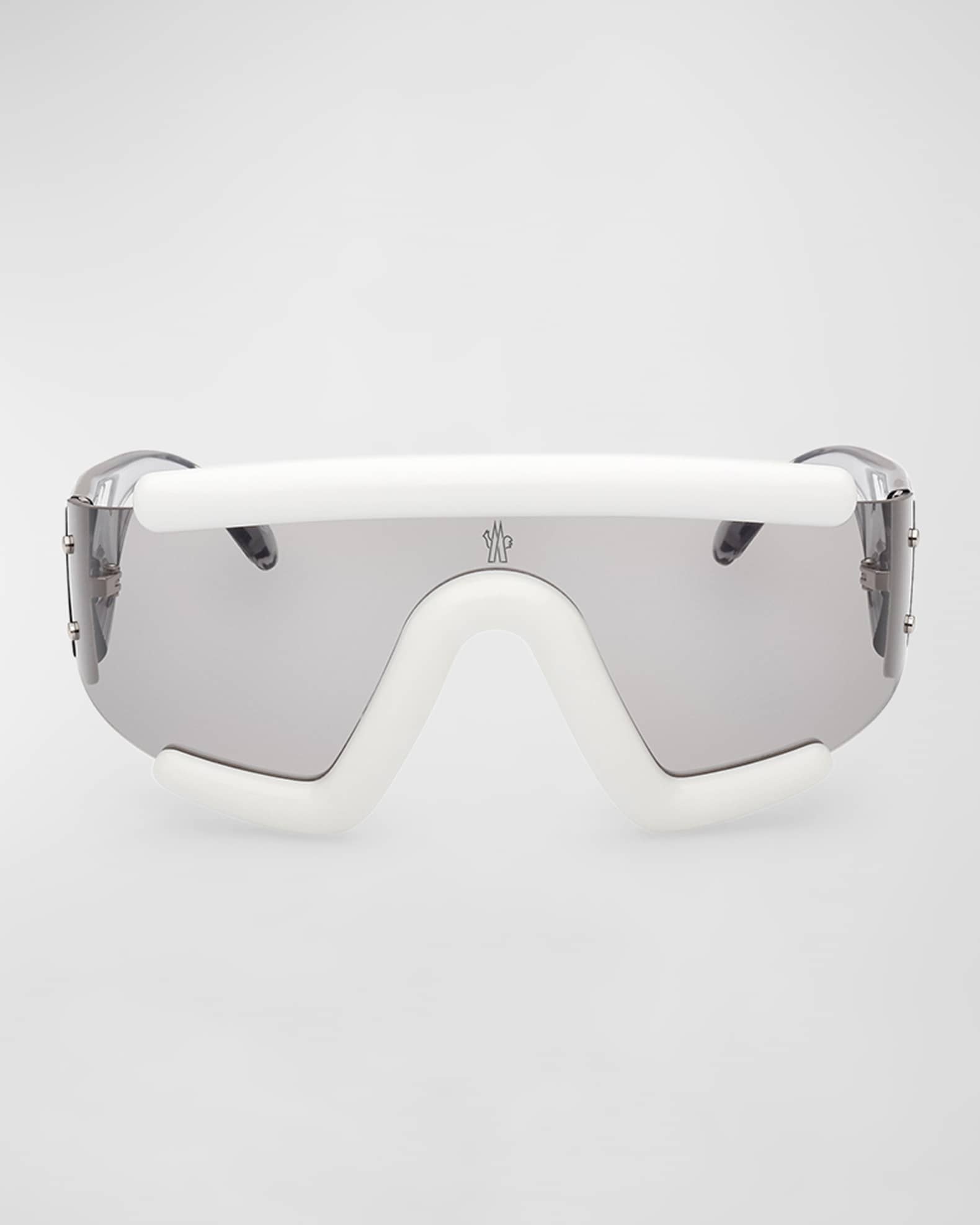 Moncler Semi-Rimmed Transparent White Acetate Wrap Sunglasses | Neiman ...