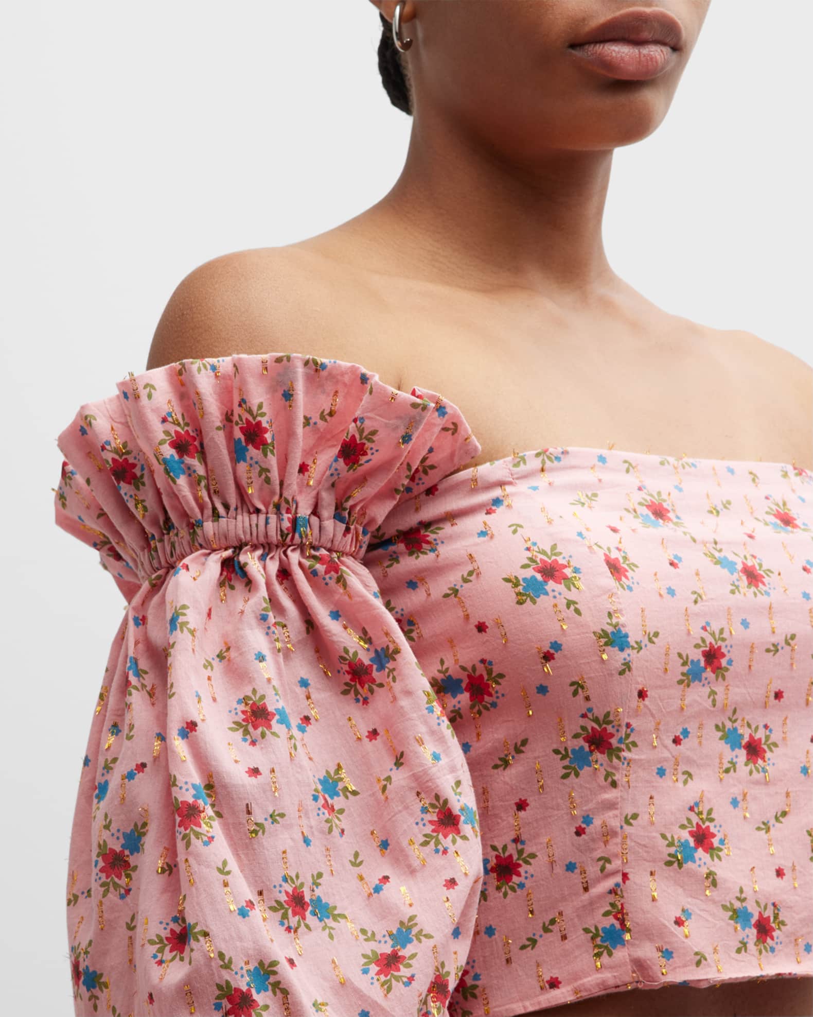 EDDY Casey Tie-Back Puff-Sleeve Crop Top | Neiman Marcus