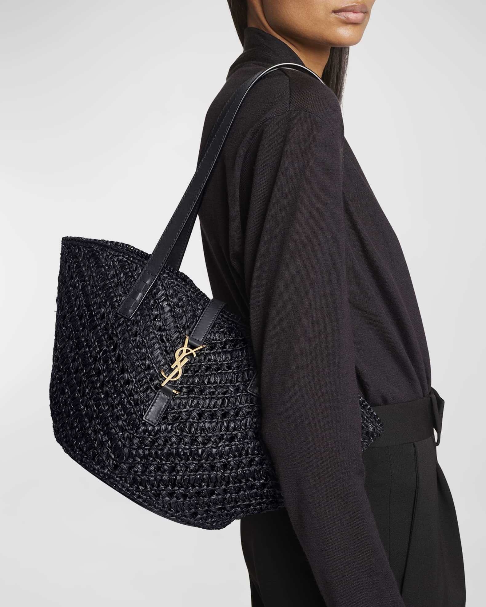 Saint Laurent Panier Small YSL Tote Bag in Raffia | Neiman Marcus