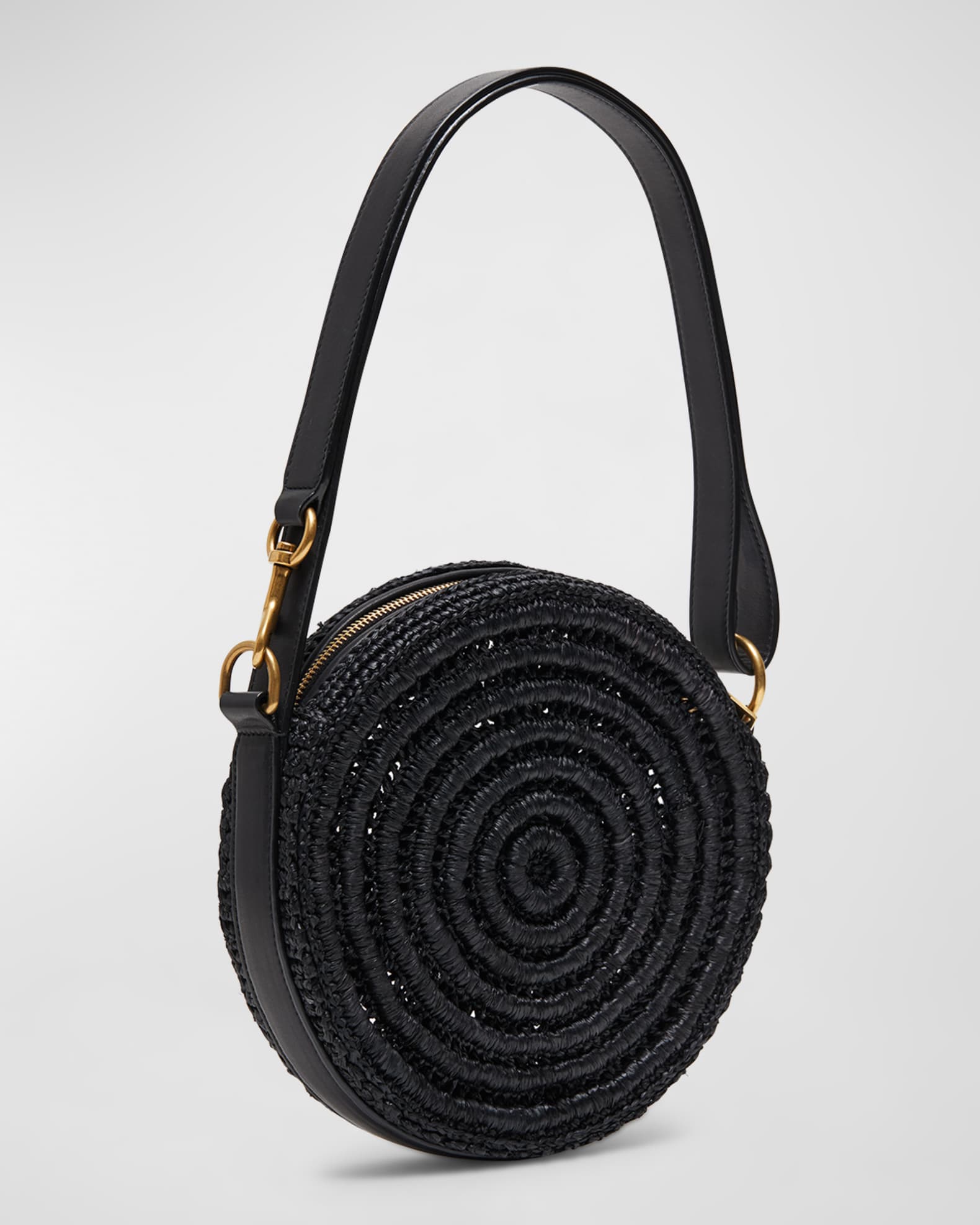 Saint Laurent YSL Monogram Round Shoulder Bag in Raffia | Neiman Marcus