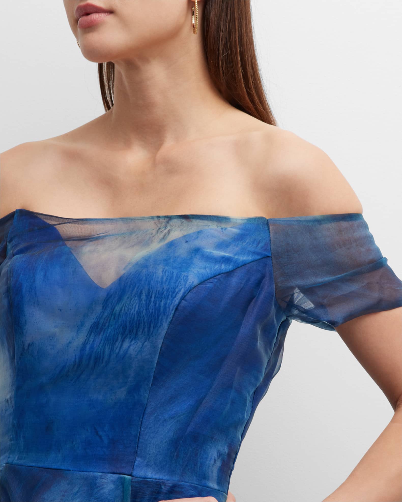 Rene Ruiz Collection Off-Shoulder Organza A-Line Gown | Neiman Marcus