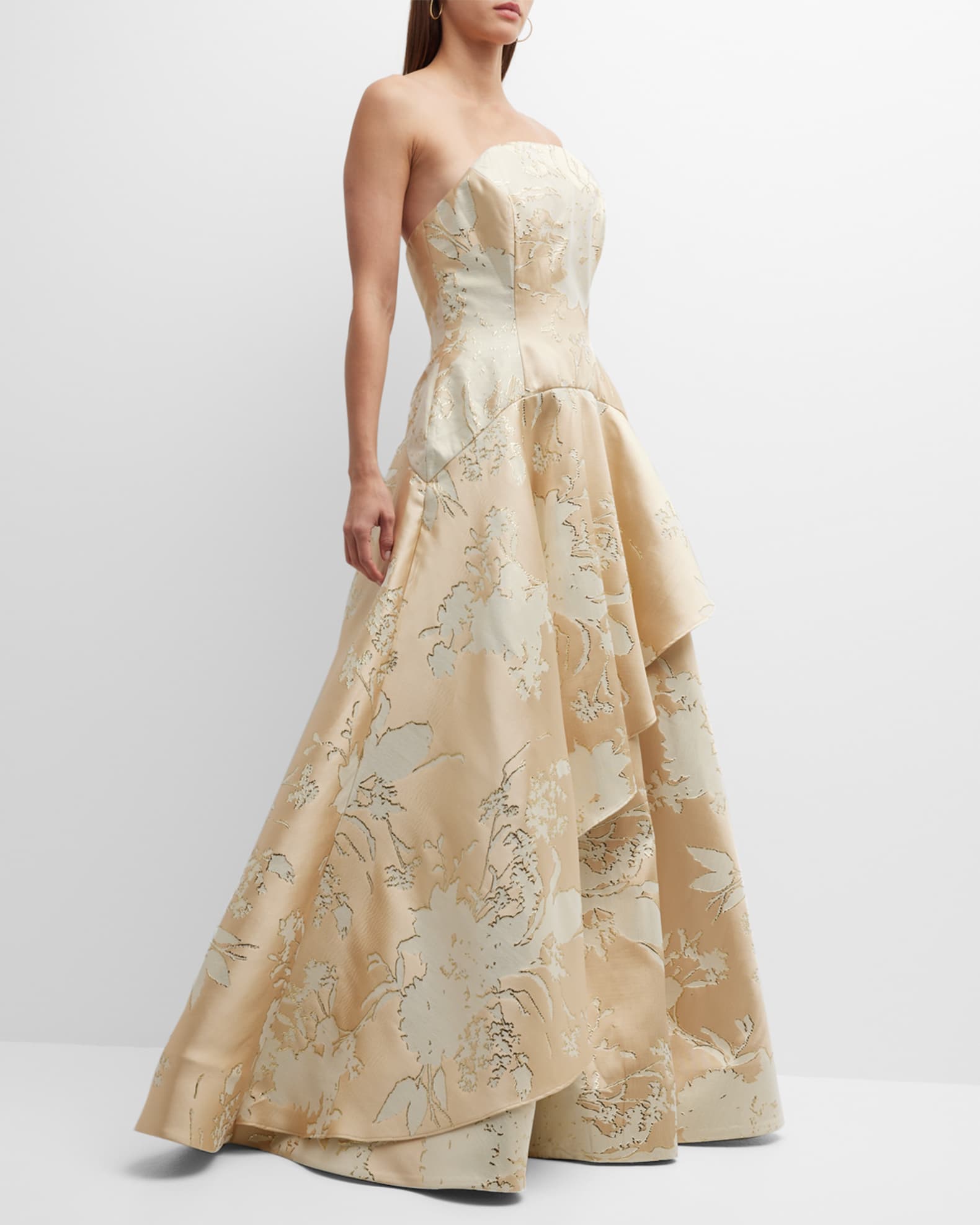 Rene Ruiz Collection Strapless Drop-Waist Metallic Jacquard Gown ...