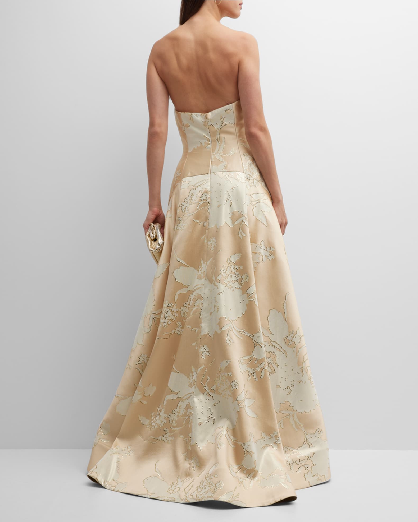 Rene Ruiz Collection Strapless Drop-Waist Metallic Jacquard Gown ...