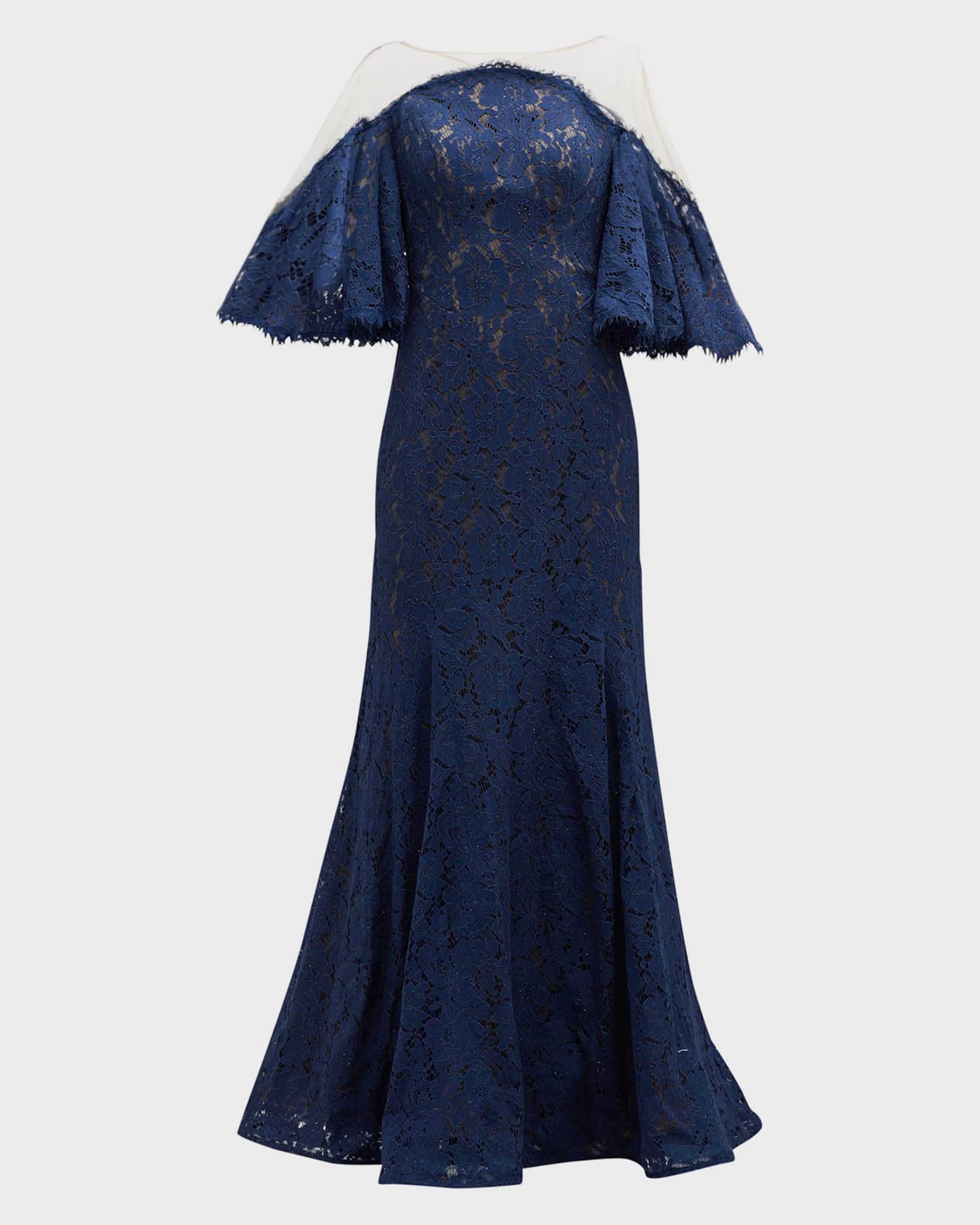 Rene Ruiz Collection Illusion-Neck Lace Trumpet Gown | Neiman Marcus