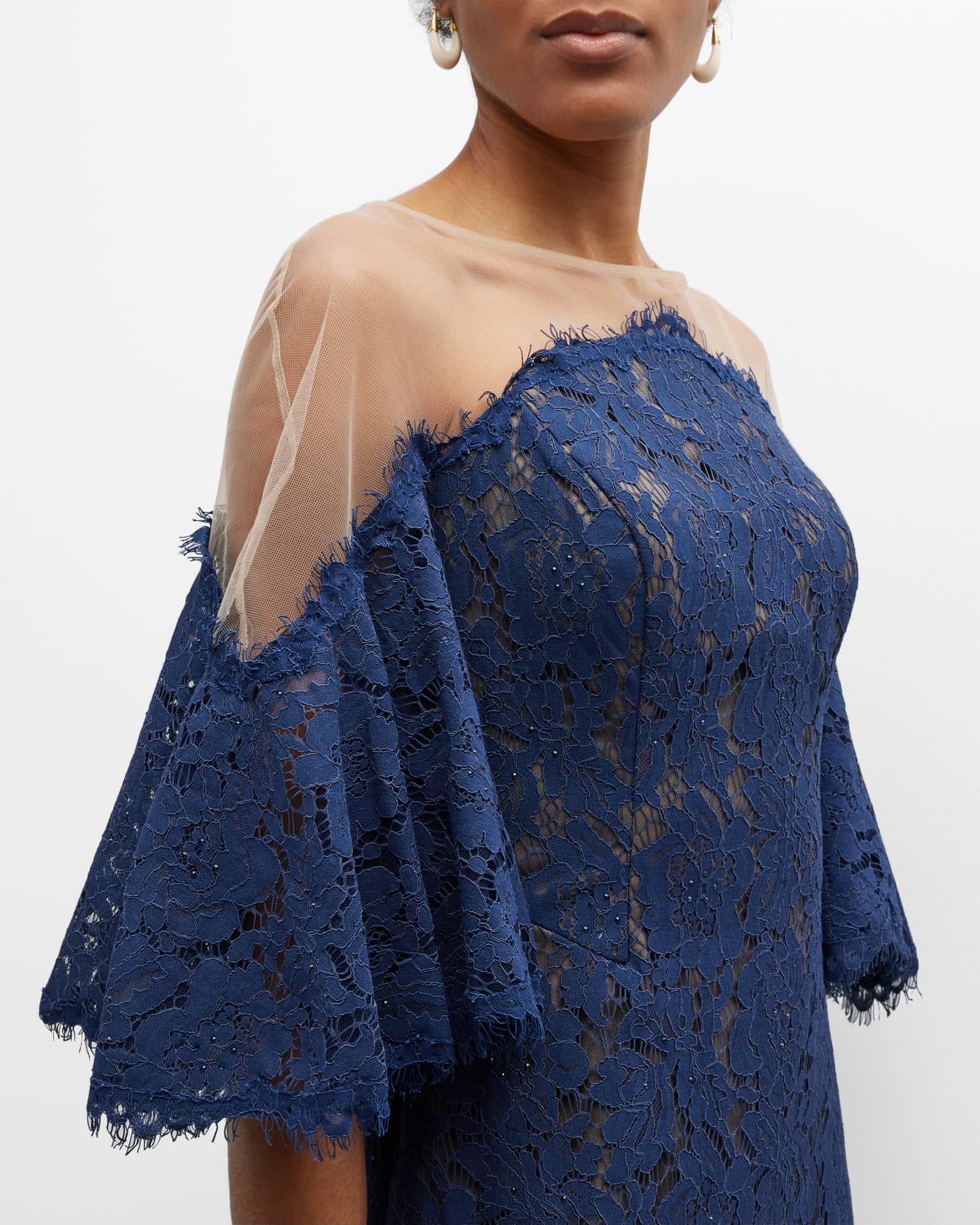 Rene Ruiz Collection Illusion-Neck Lace Trumpet Gown | Neiman Marcus