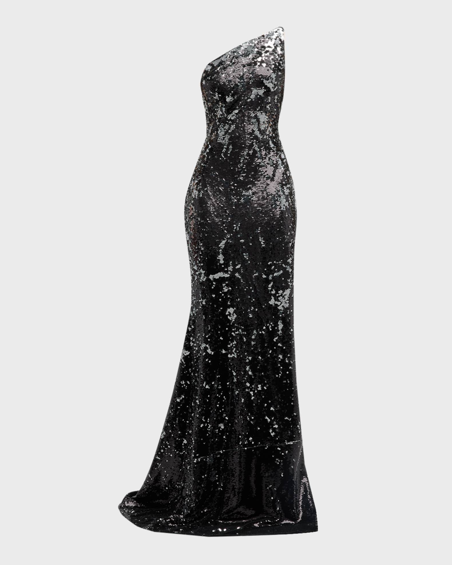 Jovani One-Shoulder Side-Slit Sequin Gown | Neiman Marcus