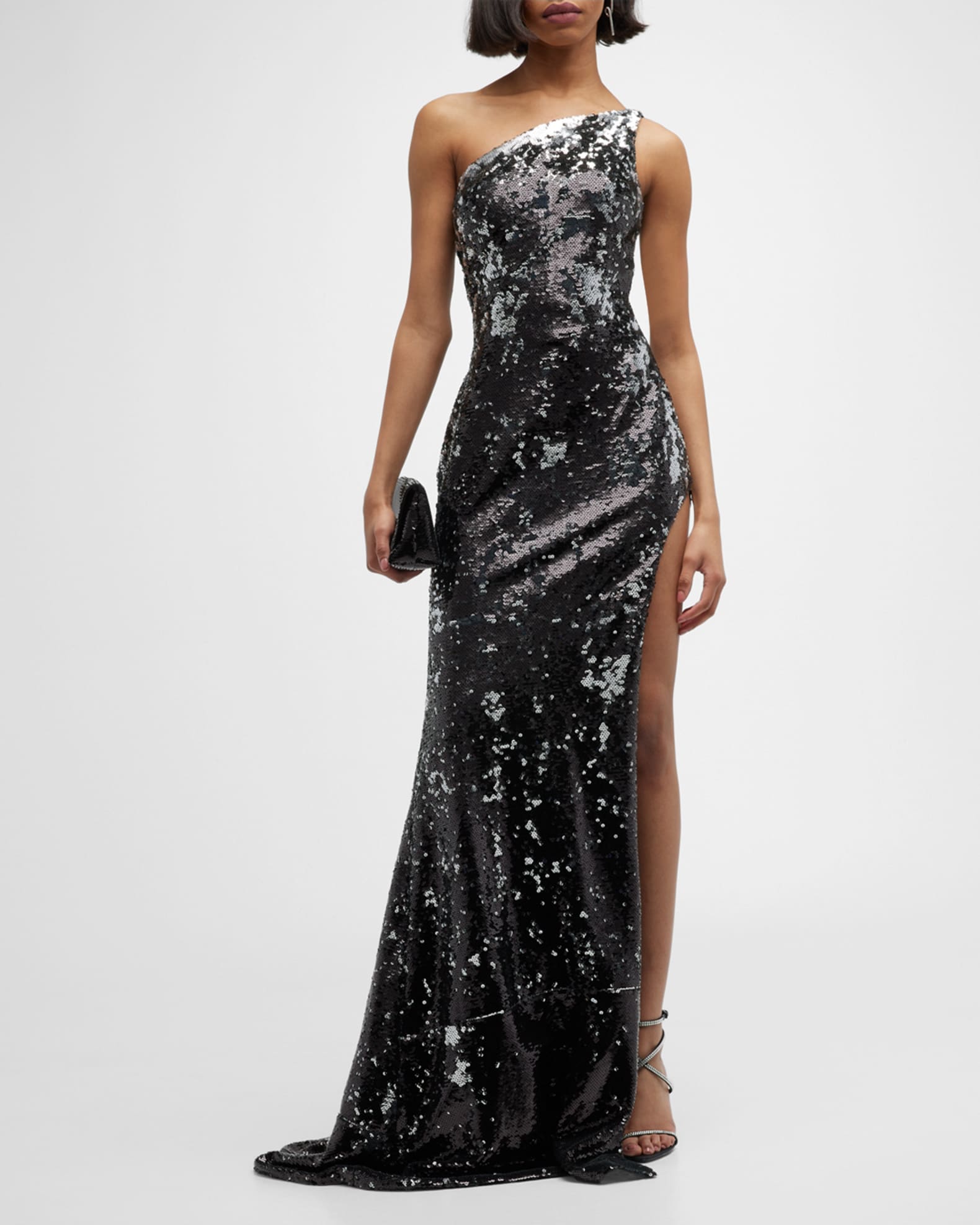 Jovani One-Shoulder Side-Slit Sequin Gown | Neiman Marcus