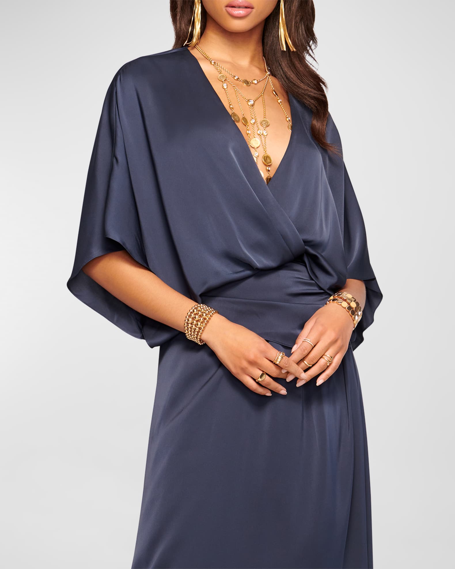 Ramy Brook Adiel Satin Wrap Midi Dress | Neiman Marcus