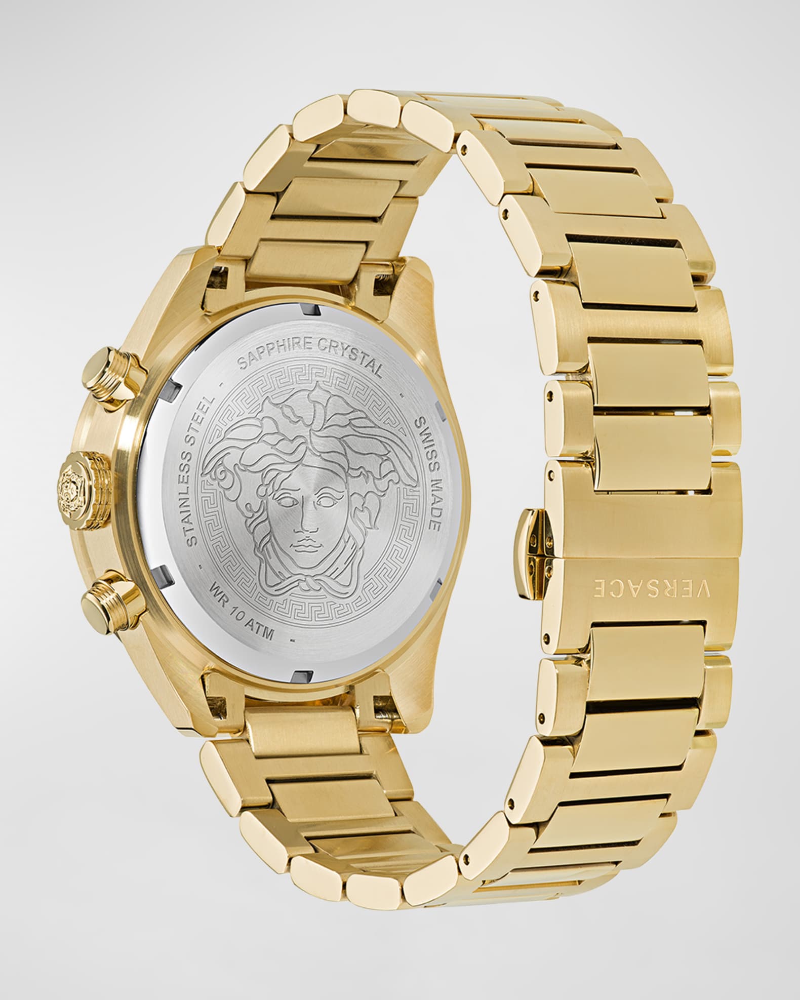 Versace Greca Dome IP Yellow Gold Bracelet Watch, 43mm | Neiman Marcus