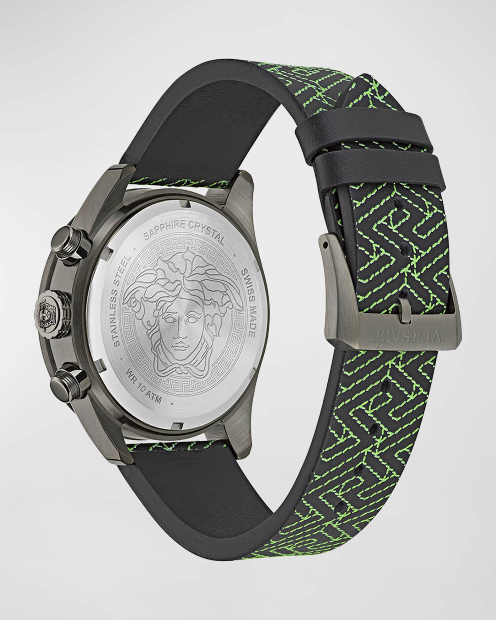 Versace Men's Greca Dome IP Gunmetal Greca Leather Strap Watch, 43mm ...