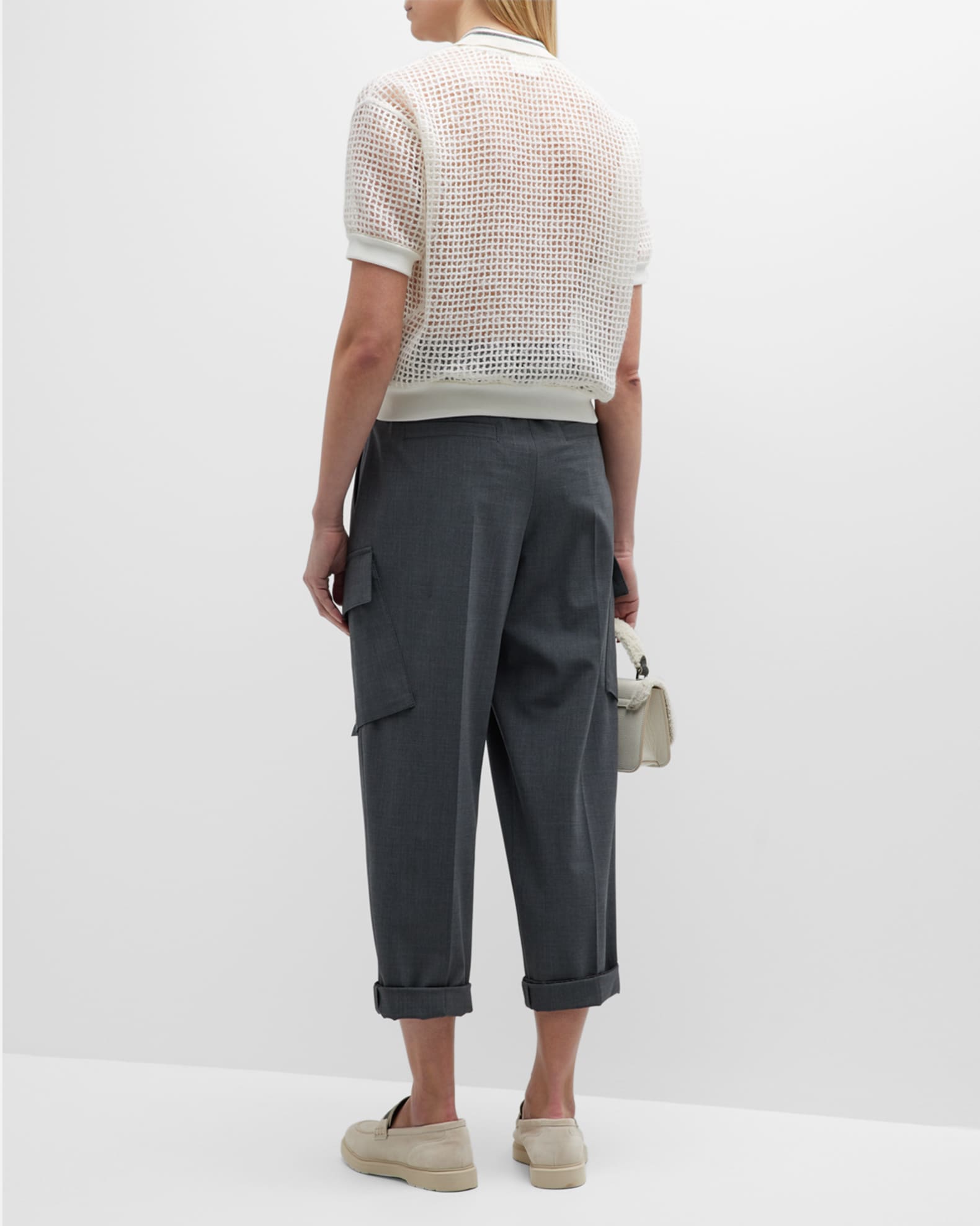 Brunello Cucinelli Netted Polo Shirt with Contrast Stripes | Neiman Marcus