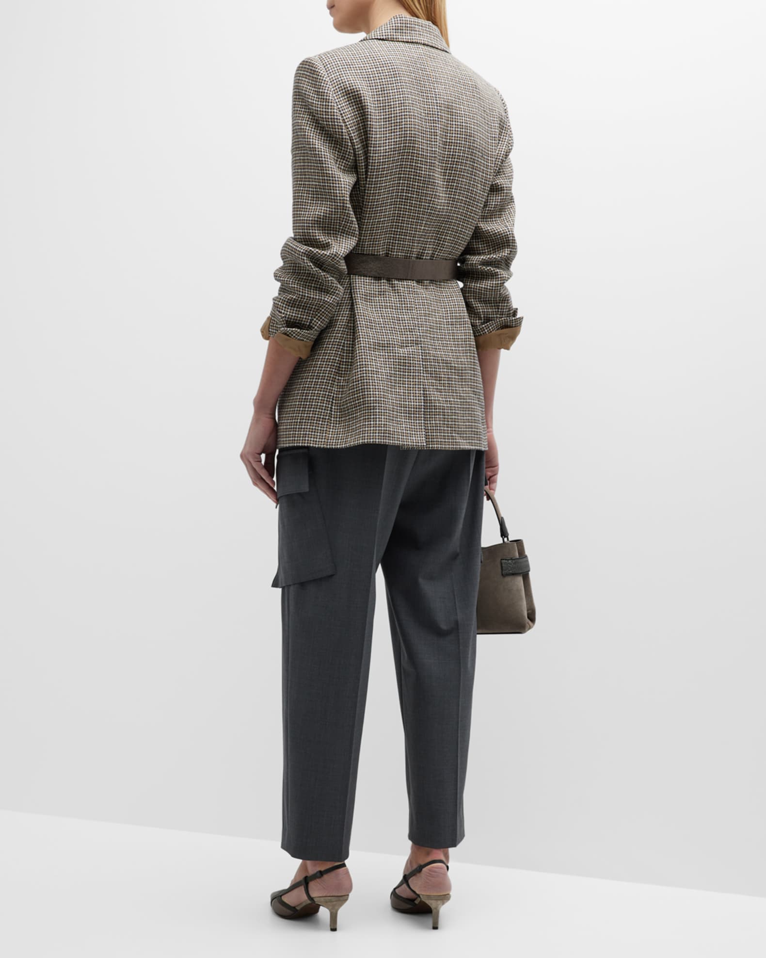 Brunello Cucinelli Linen Houndstooth-Print Cut Away Blazer Jacket ...