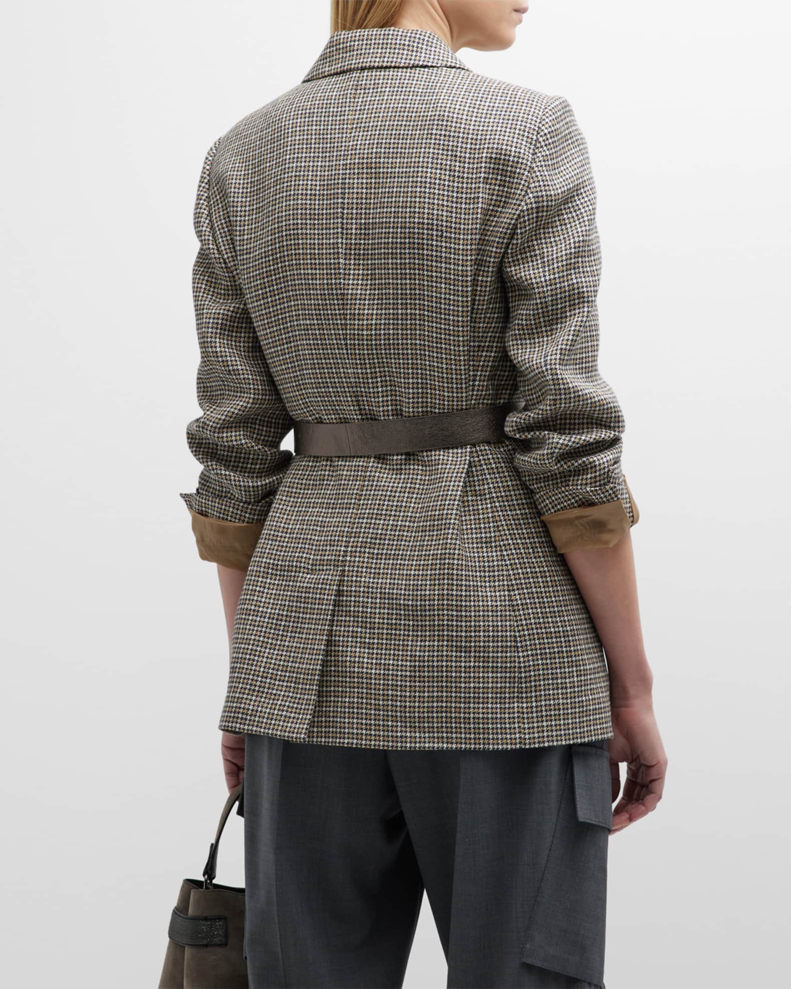 Brunello Cucinelli Linen Houndstooth-Print Cut Away Blazer Jacket ...