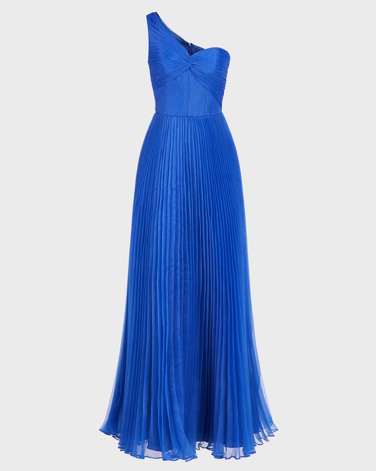 Theia Mahlia Pleated One-Shoulder A-Line Gown | Neiman Marcus