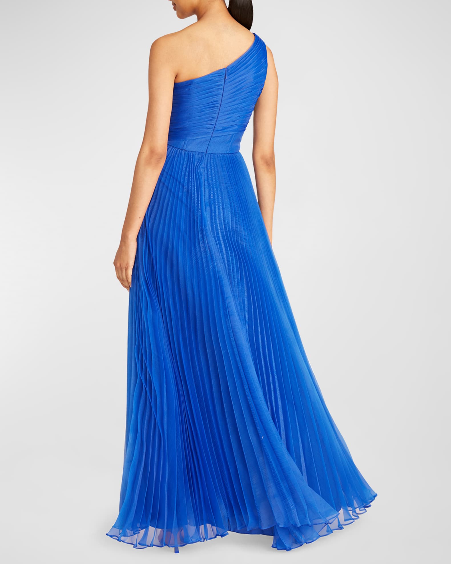 Theia Mahlia Pleated One-Shoulder A-Line Gown | Neiman Marcus