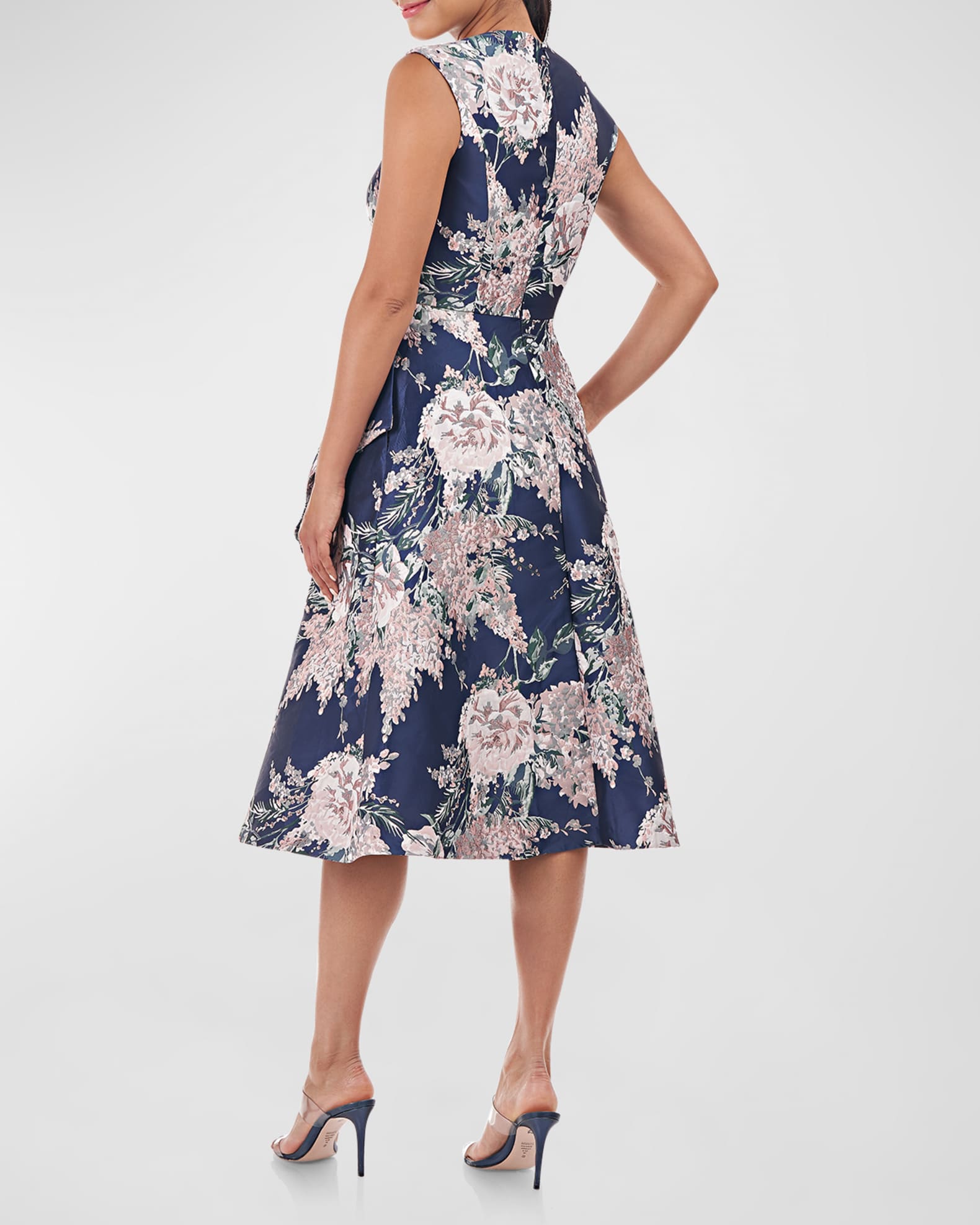 Kay Unger New York Asymmetric Floral Jacquard Ruffle Midi Dress ...